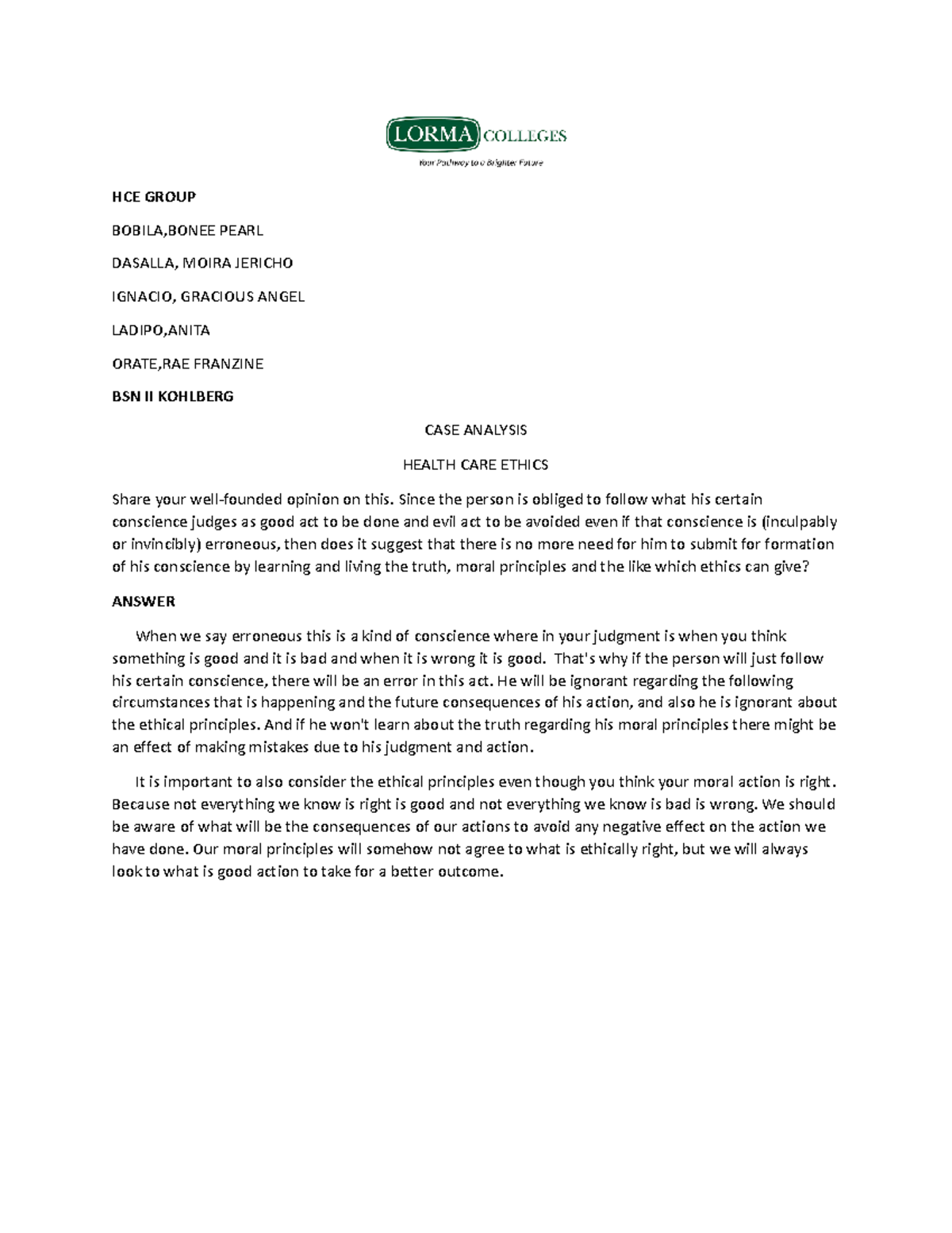 CASE Analysis #4 - 1ST SEMESTER - HCE GROUP BOBILA,BONEE PEARL DASALLA ...