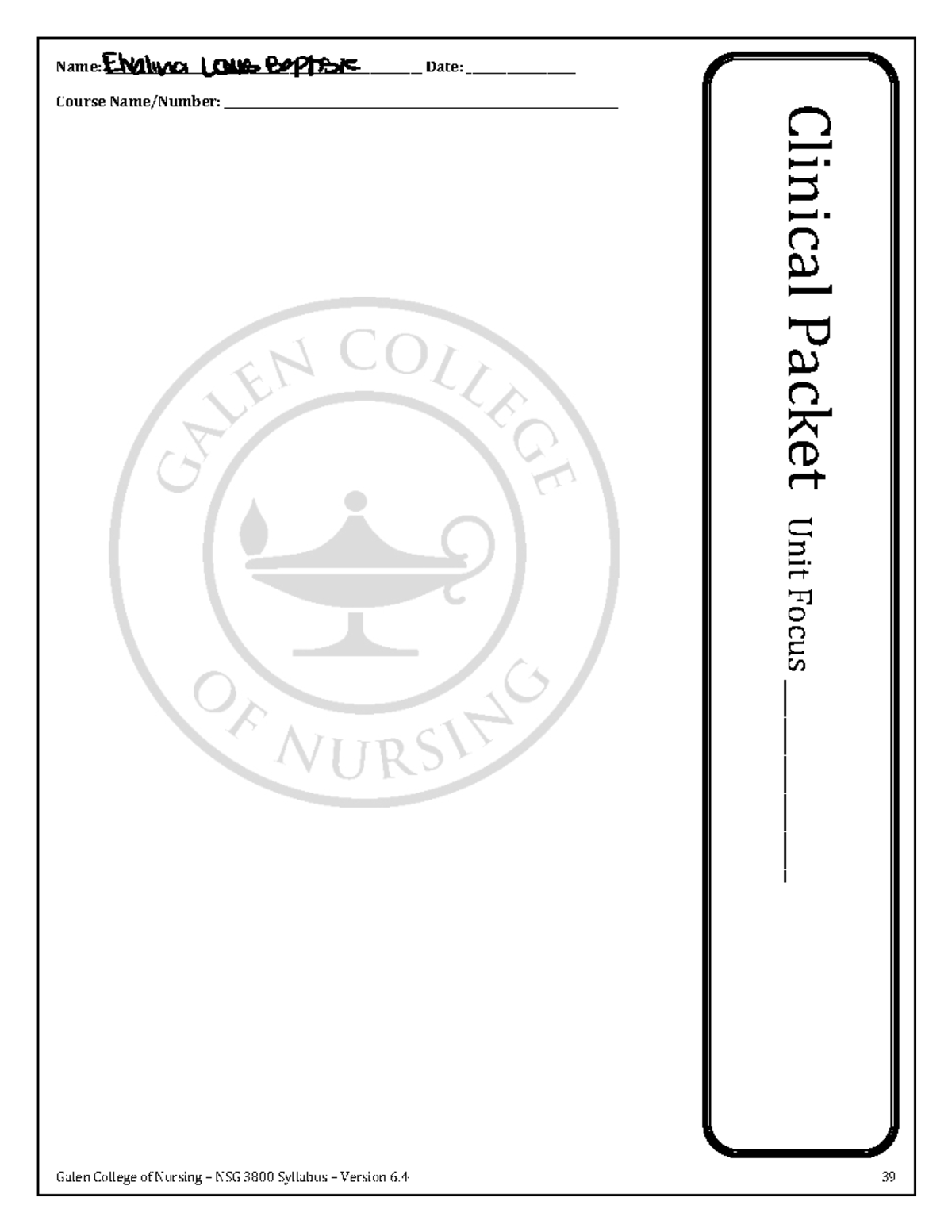 Clinical Packet 2 aventura - Name