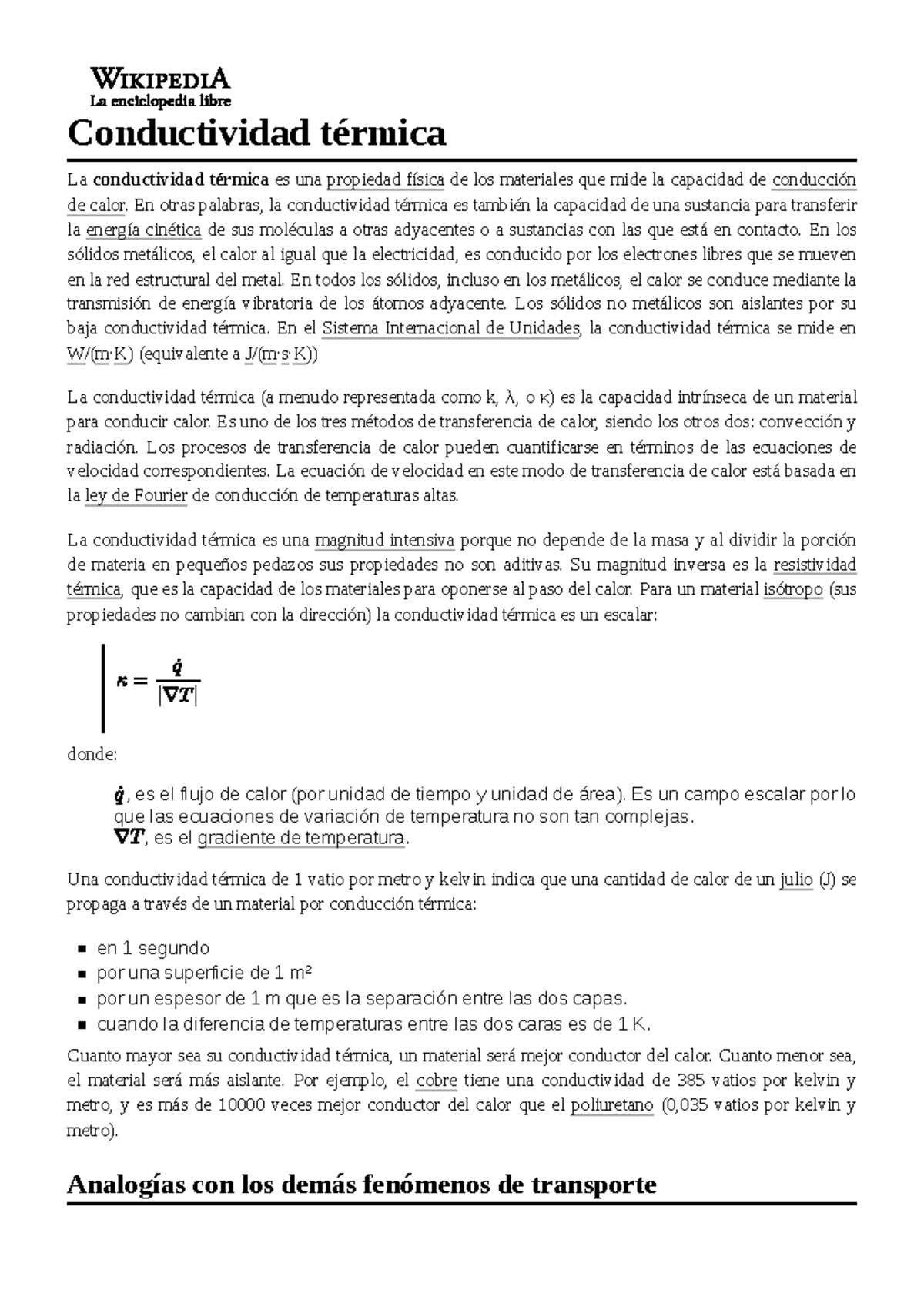 Conductividad térmica - Conductividad térmica La conductividad térmica ...