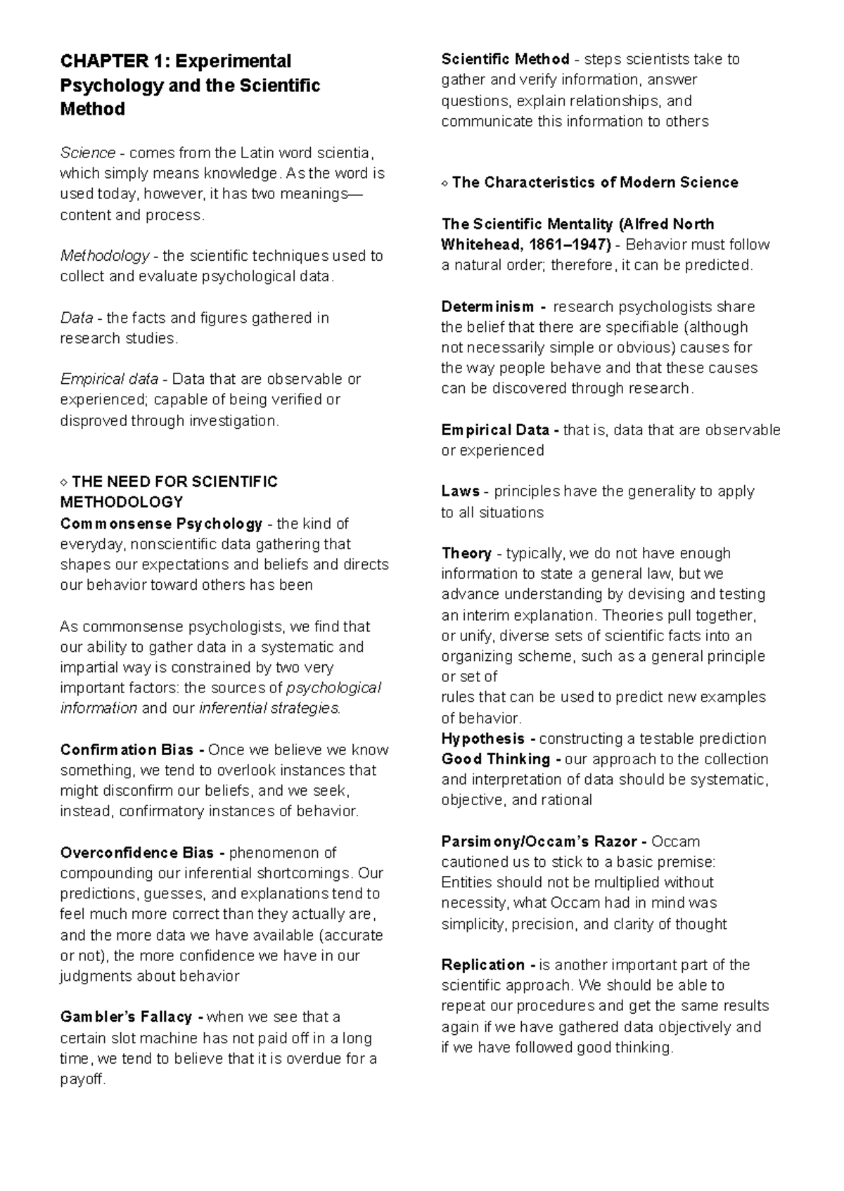 Expsy Chapter 1 - CHAPTER 1: Experimental Psychology and the Scientific ...