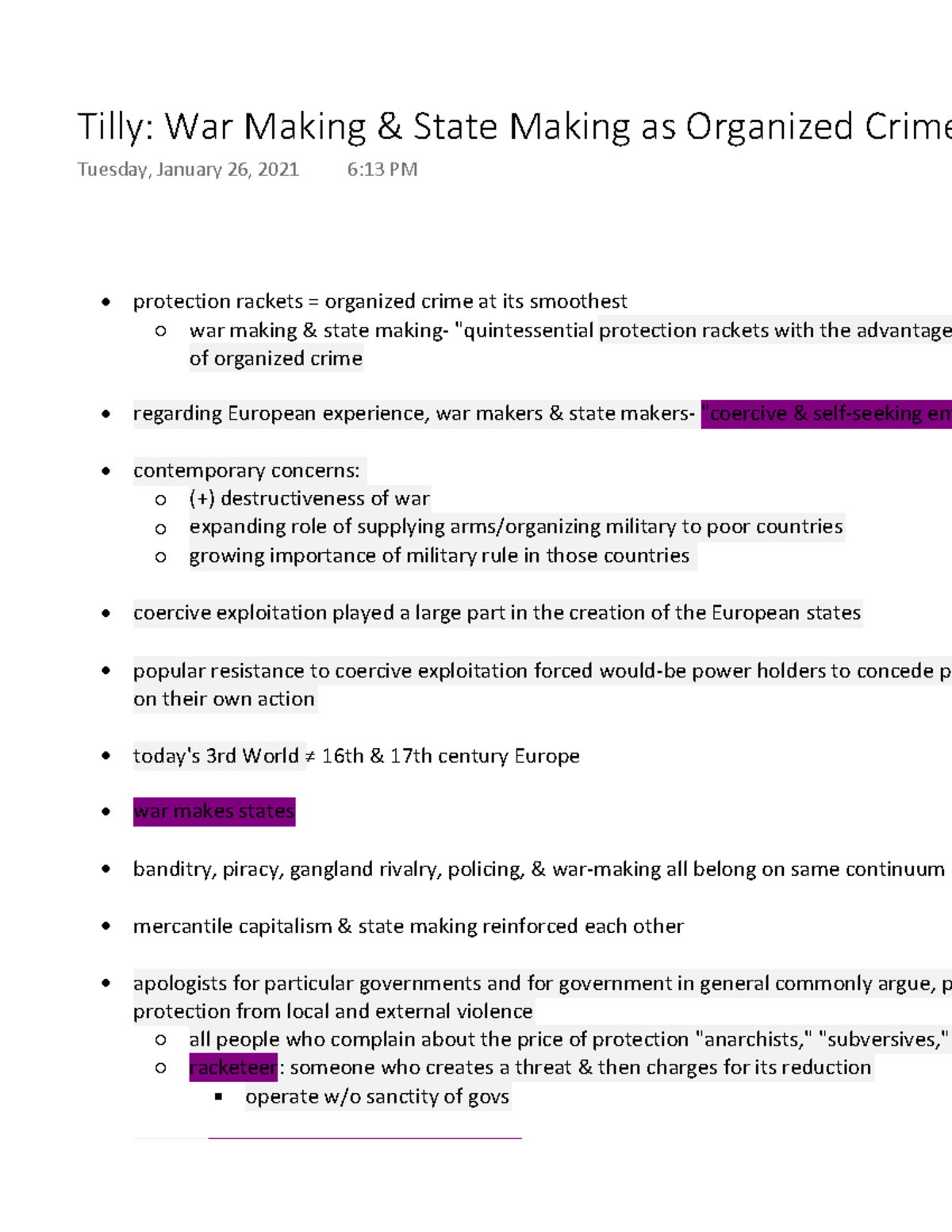 Tilly War Making & State Making as Organized Crime - protection rackets ...