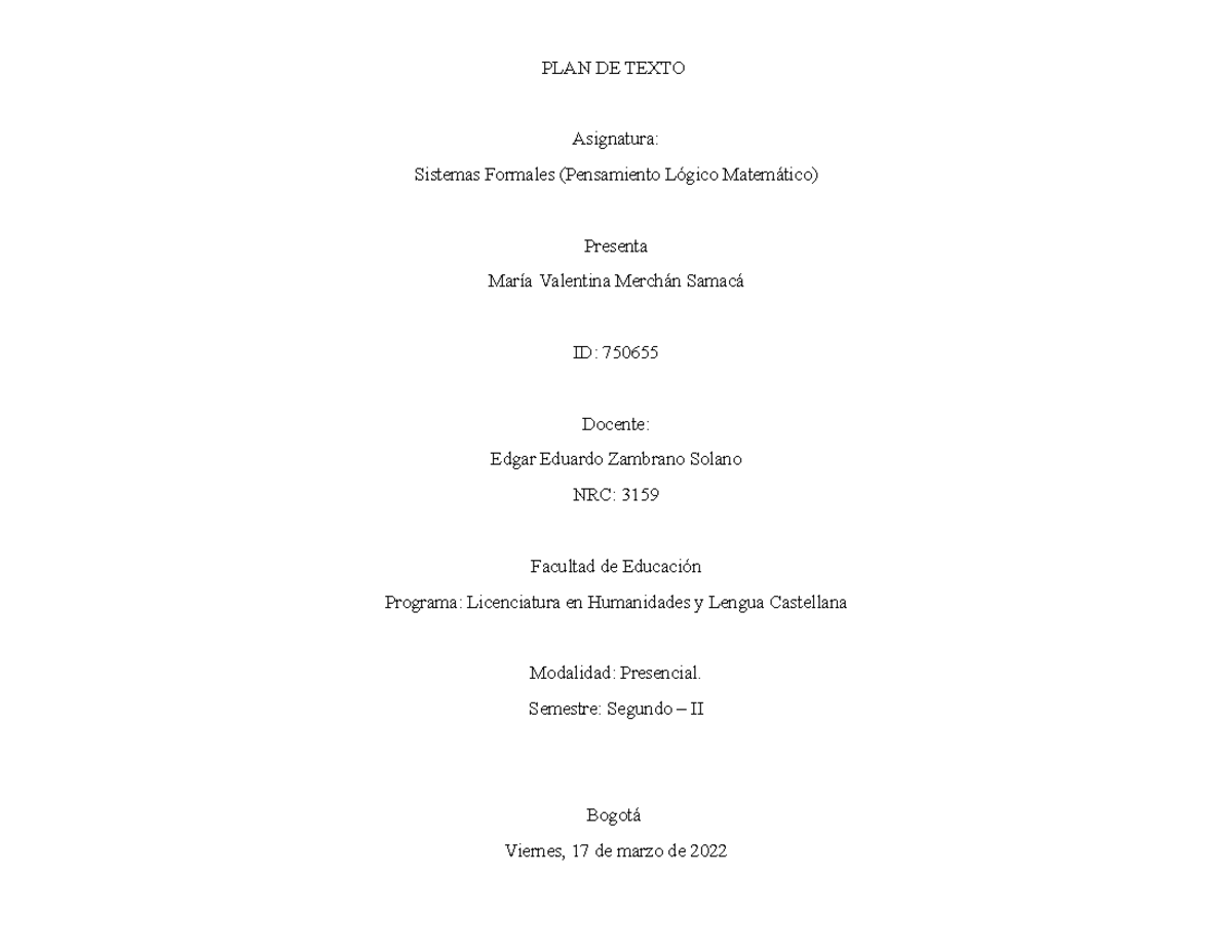 PLAN DE Texto Argumentativo - María Valentina Merchán Samacá - PLAN DE ...