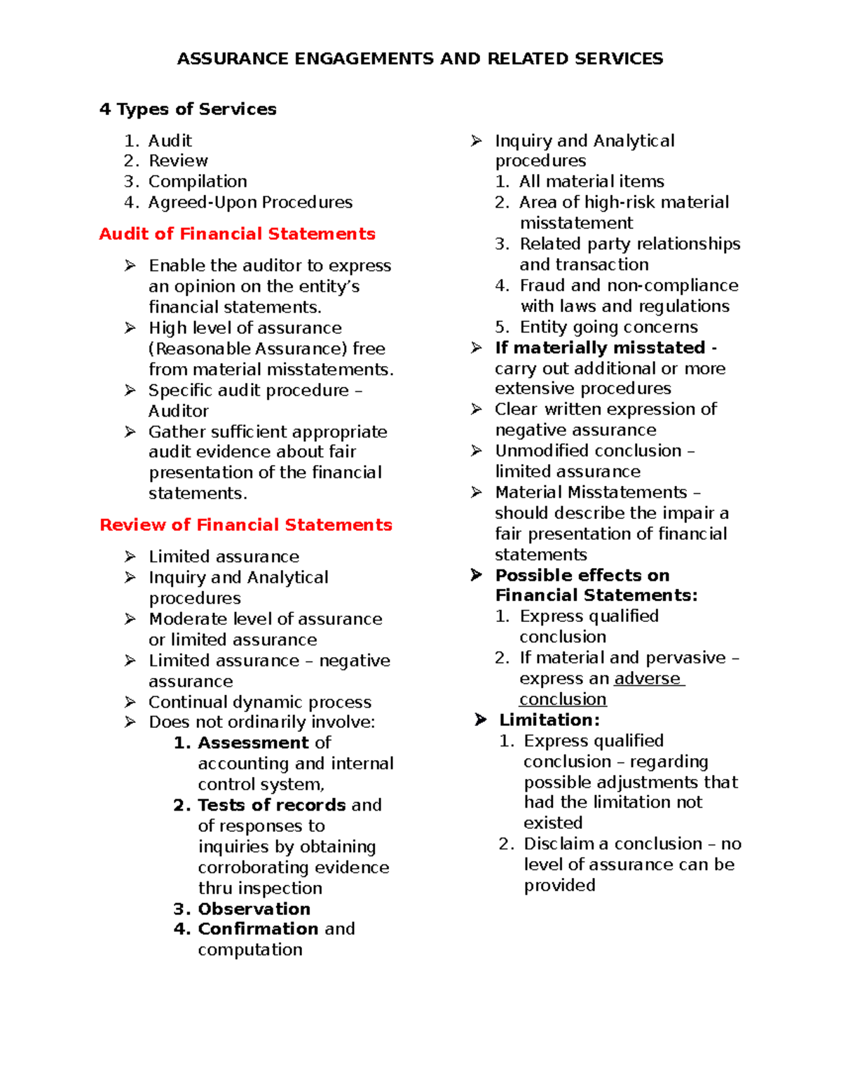 4 Types of Services - JSHJKHEWQK - ASSURANCE ENGAGEMENTS AND RELATED ...