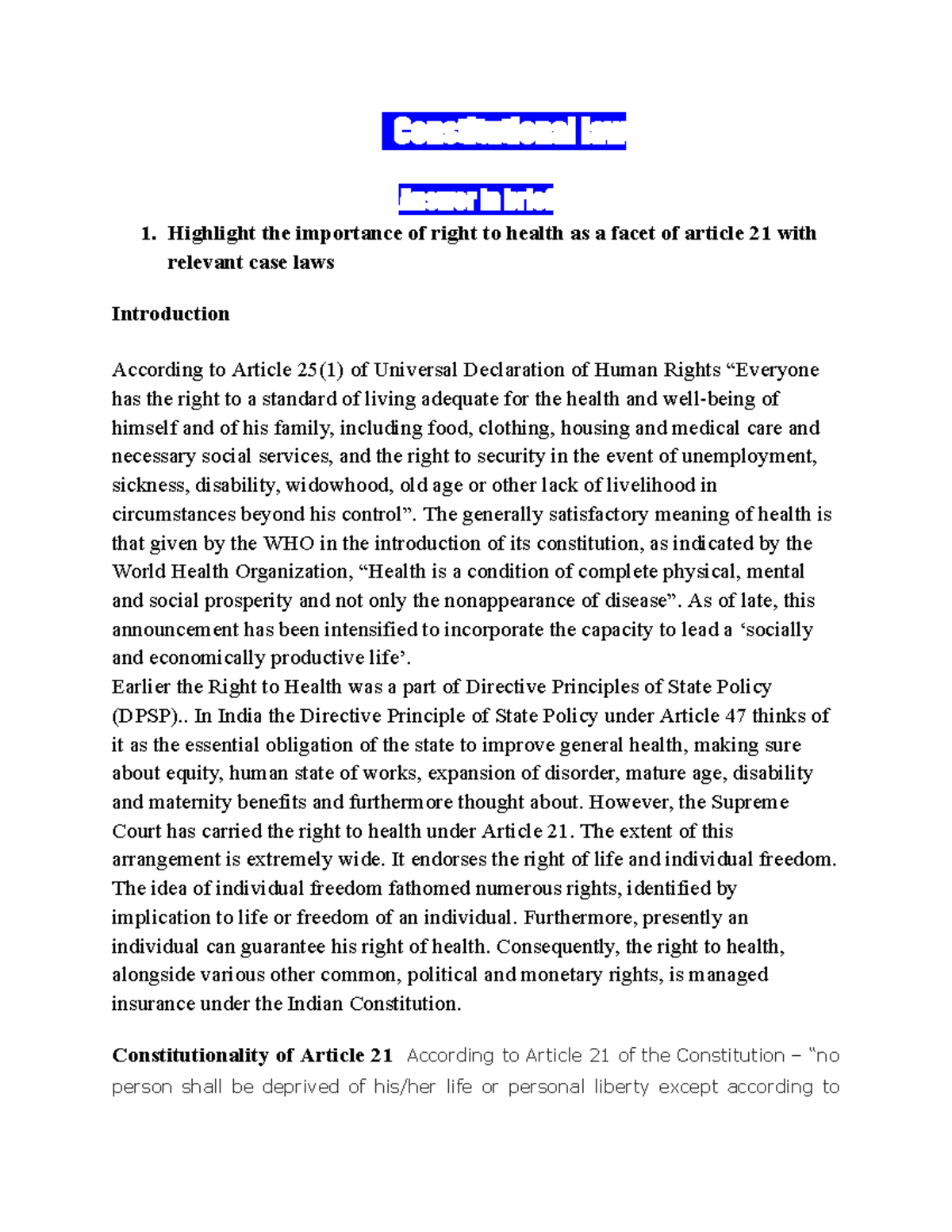 Constitutional law notes - Constitutional law Answer in brief 1 ...