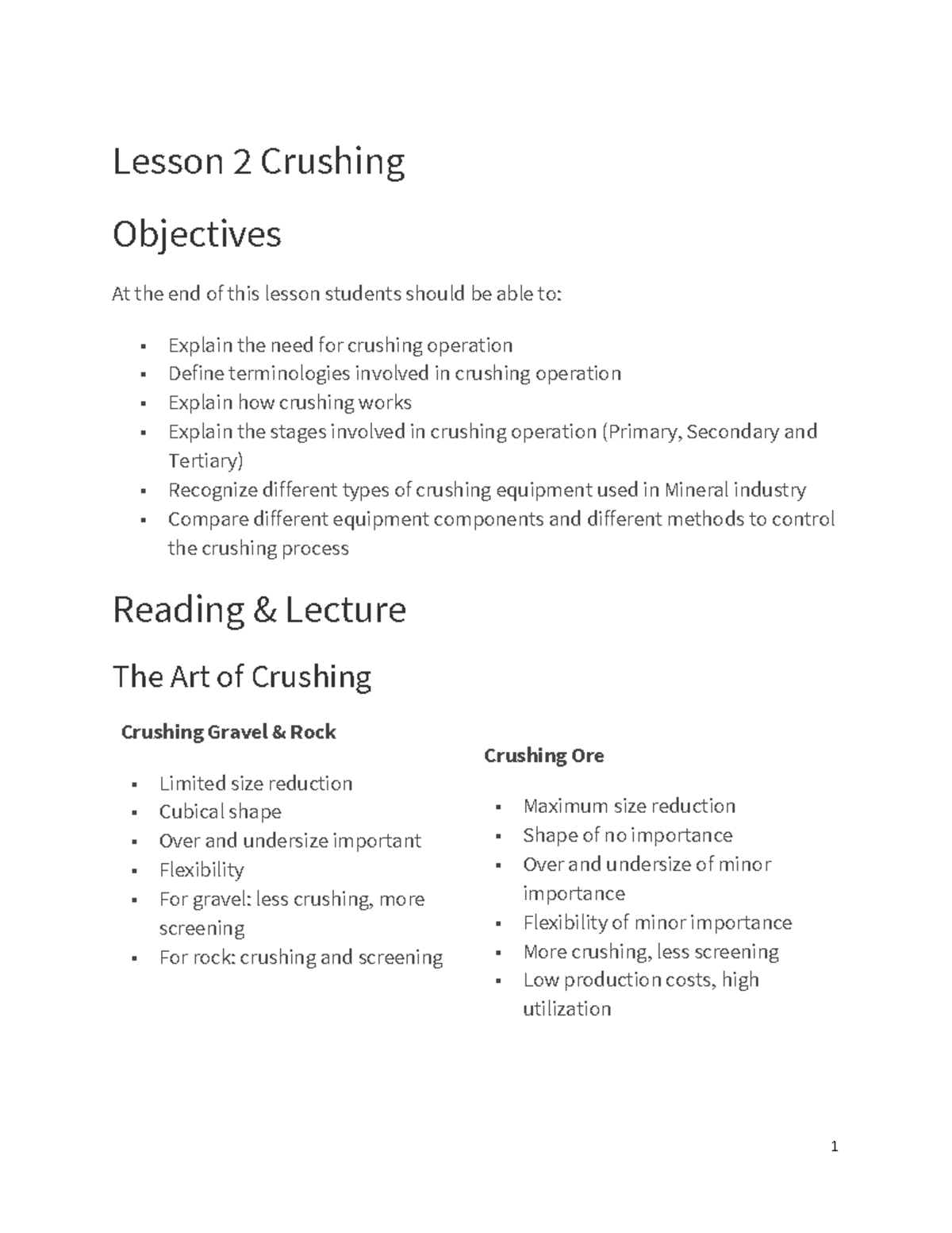 Lesson 2 Crushing - Lesson 2 Crushing Objectives At the end of this ...