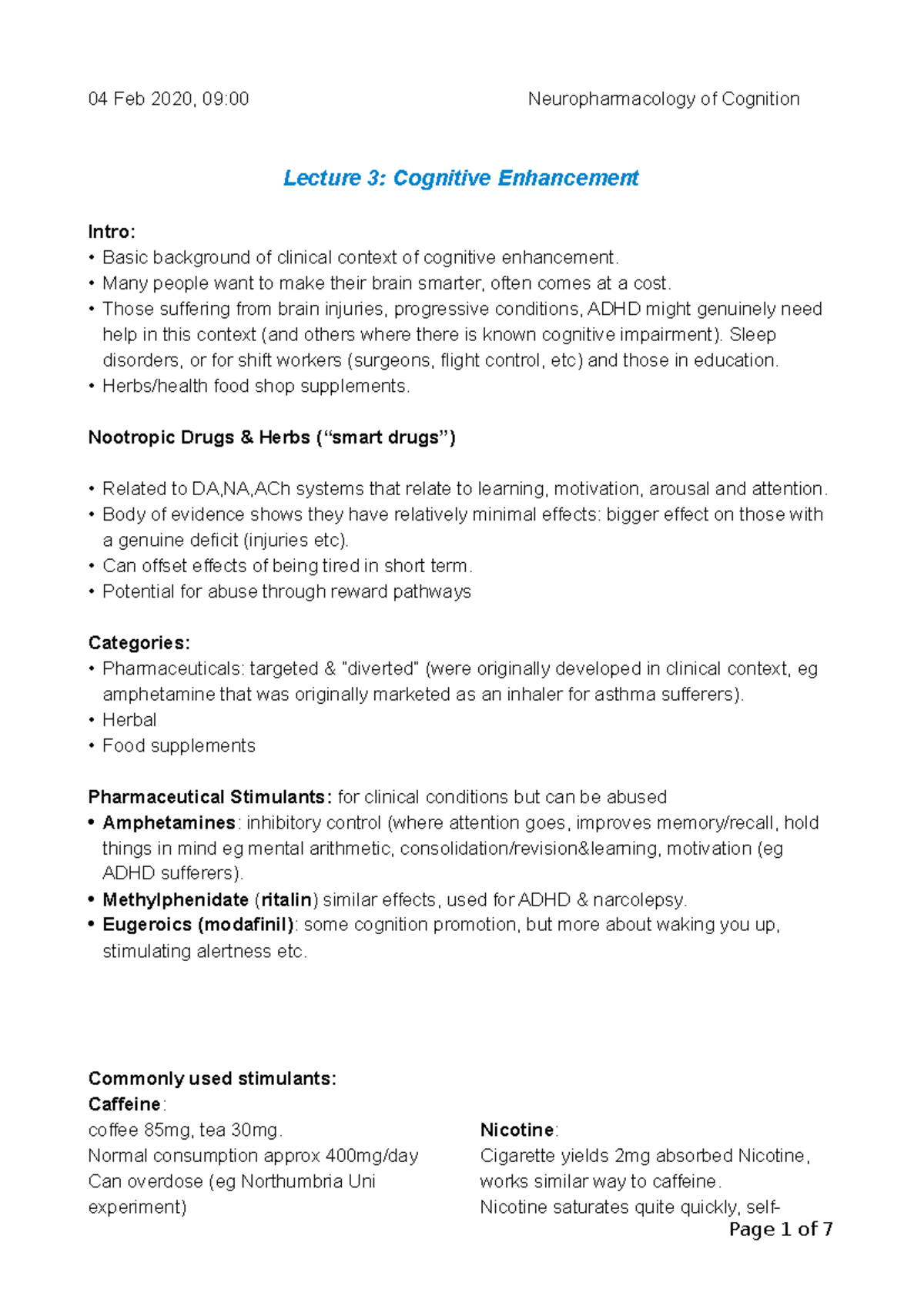 Cognitive Enhancer and Stimulant - 04 Feb 2020, 09:00 Neuropharmacology ...