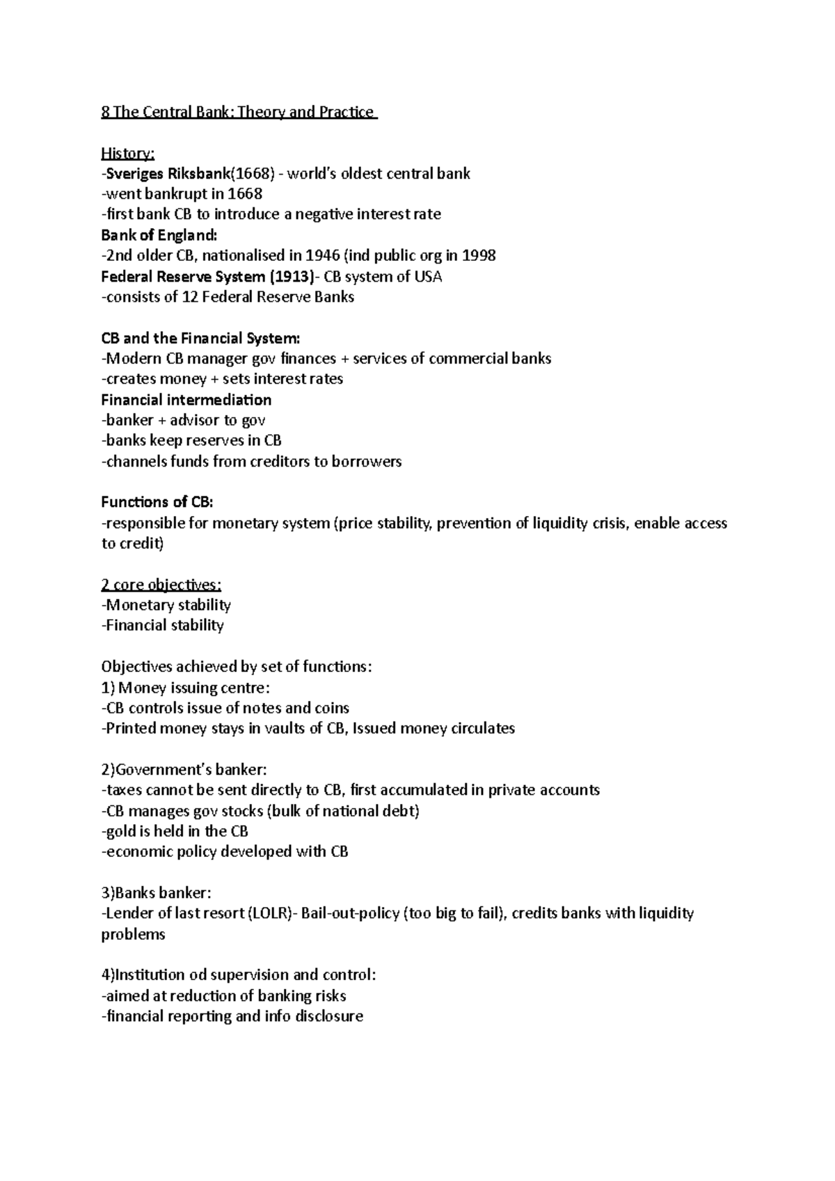 8 The Central Bank - Lecture notes 8 - 8 The Central Bank: Theory and ...