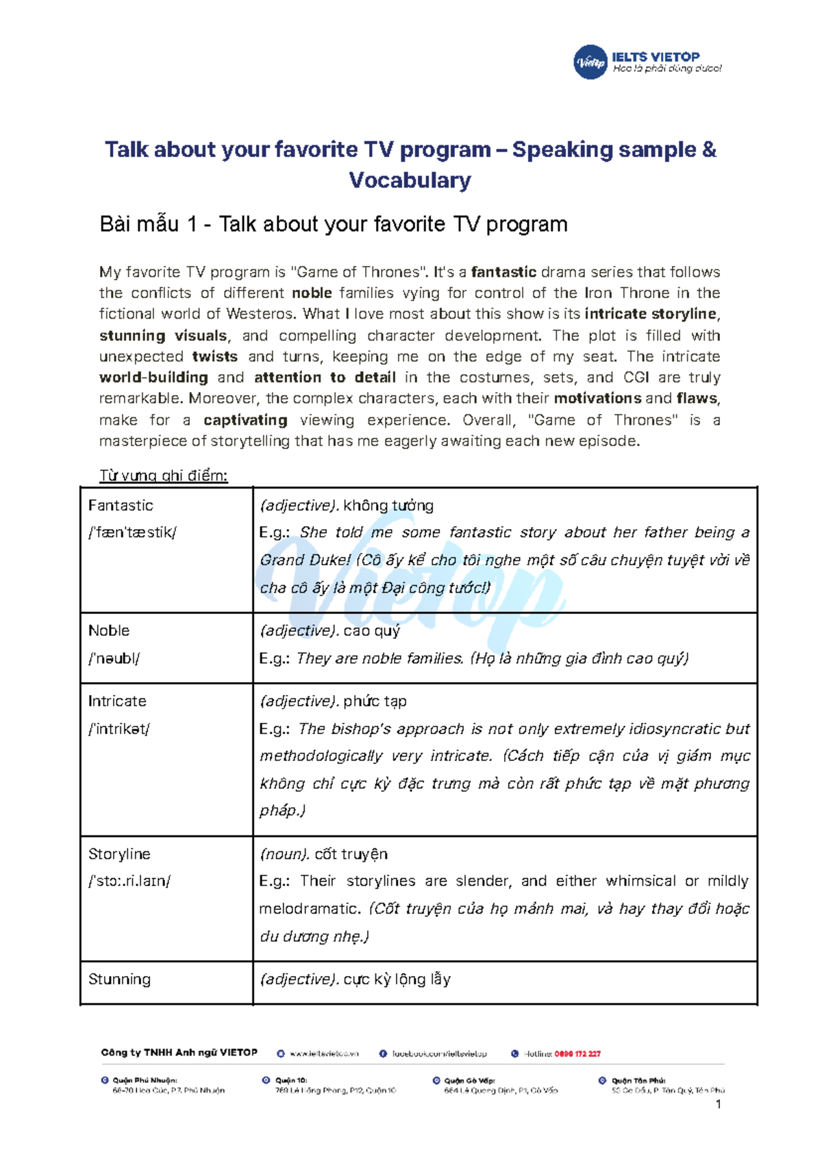 Talk about your favorite TV program – Speaking sample & Vocabulary ...