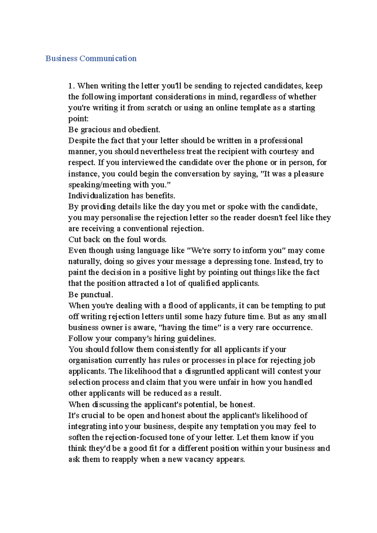 Business Communication - Business Communication When writing the letter ...