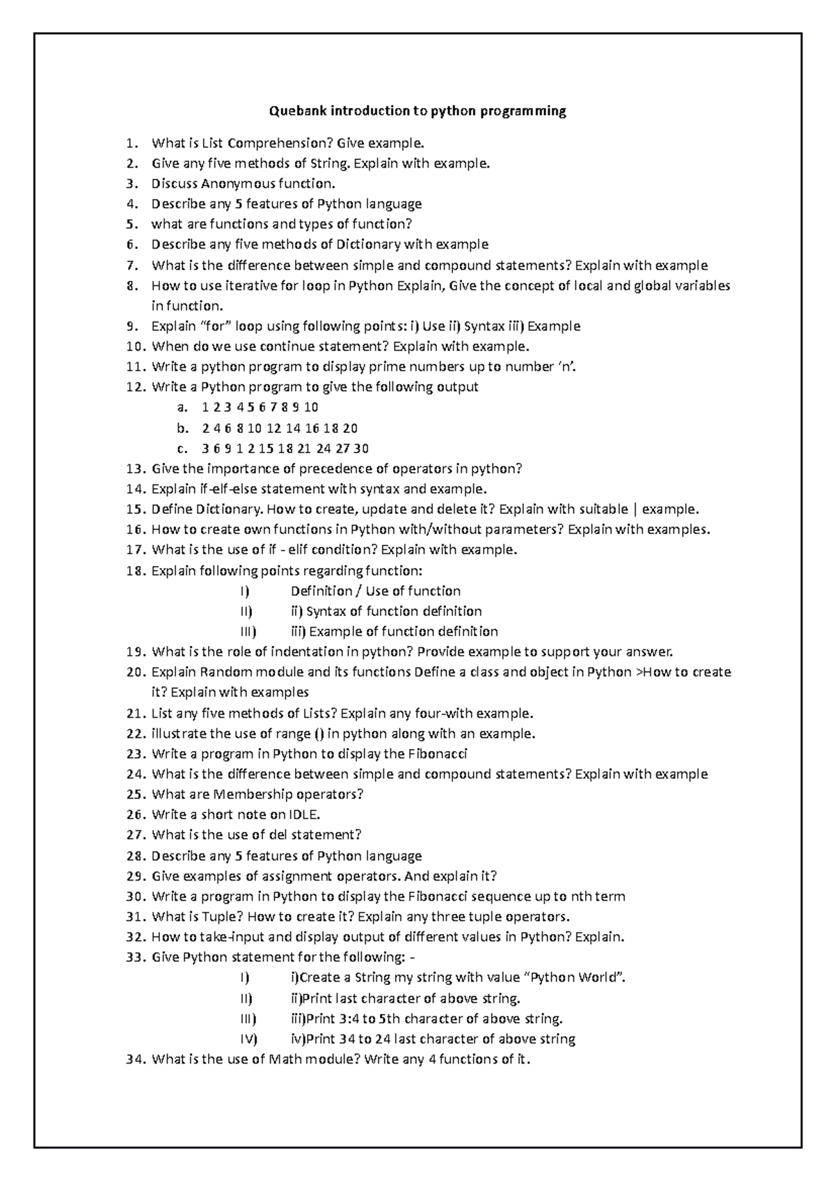 Fycs intdoction to python programming quebank - Quebank introduction to ...