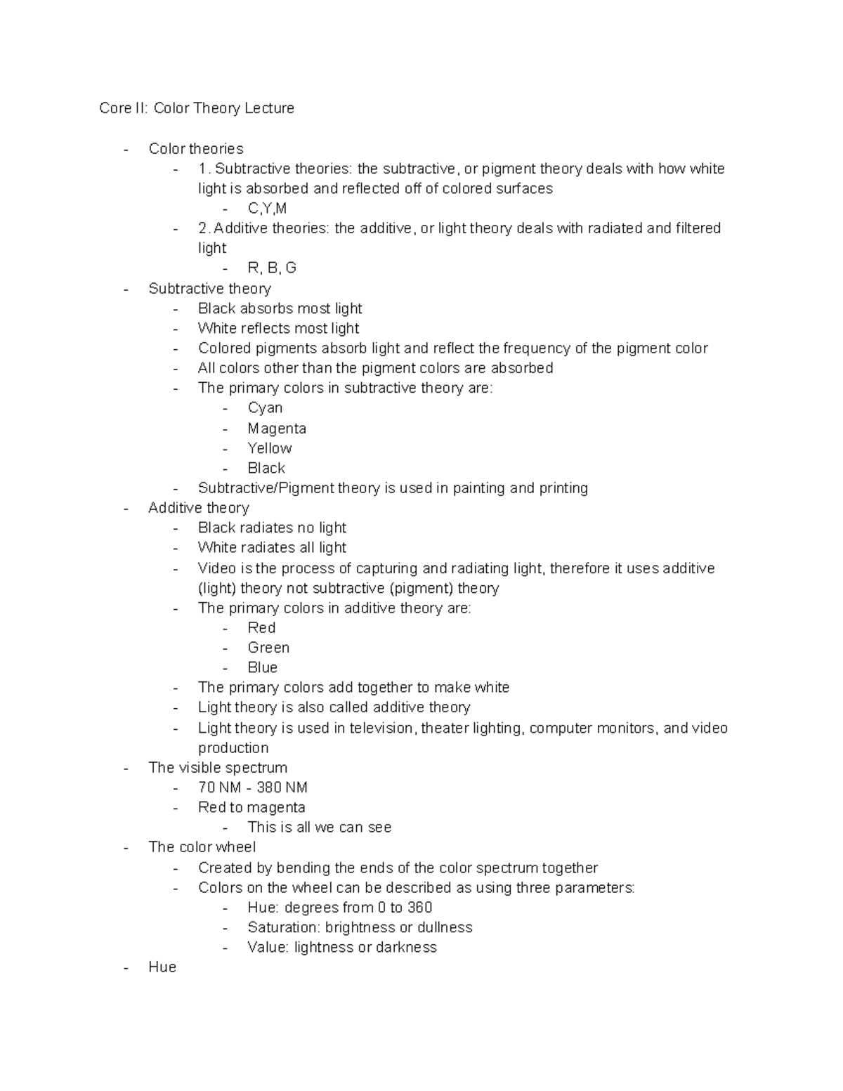 Color Theory Lecture - Core II: Color Theory Lecture Color theories ...