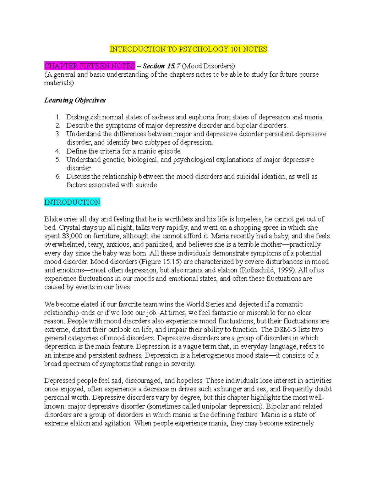 Introduction TO Psychology 101 Notes Chapter Fifteen Part Seven ...