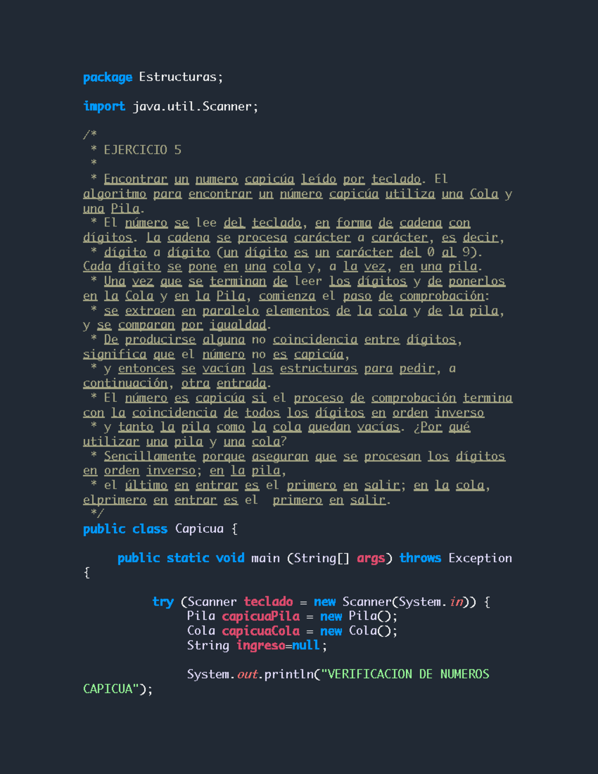 Capicúa - package Estructuras; import java.util; /* EJERCICIO 5 ...