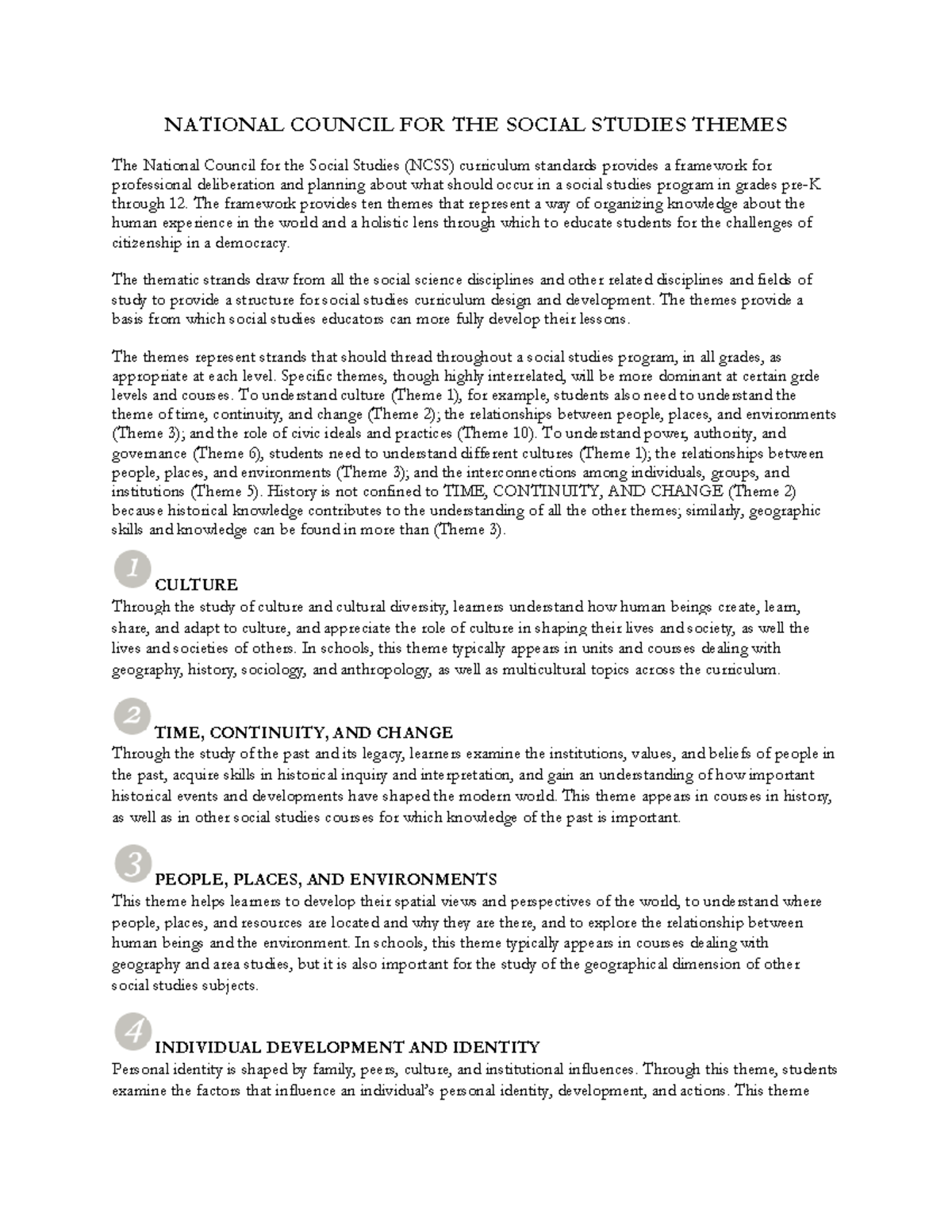 National Council FOR THE Social Studies Themes - NATIONAL COUNCIL FOR ...