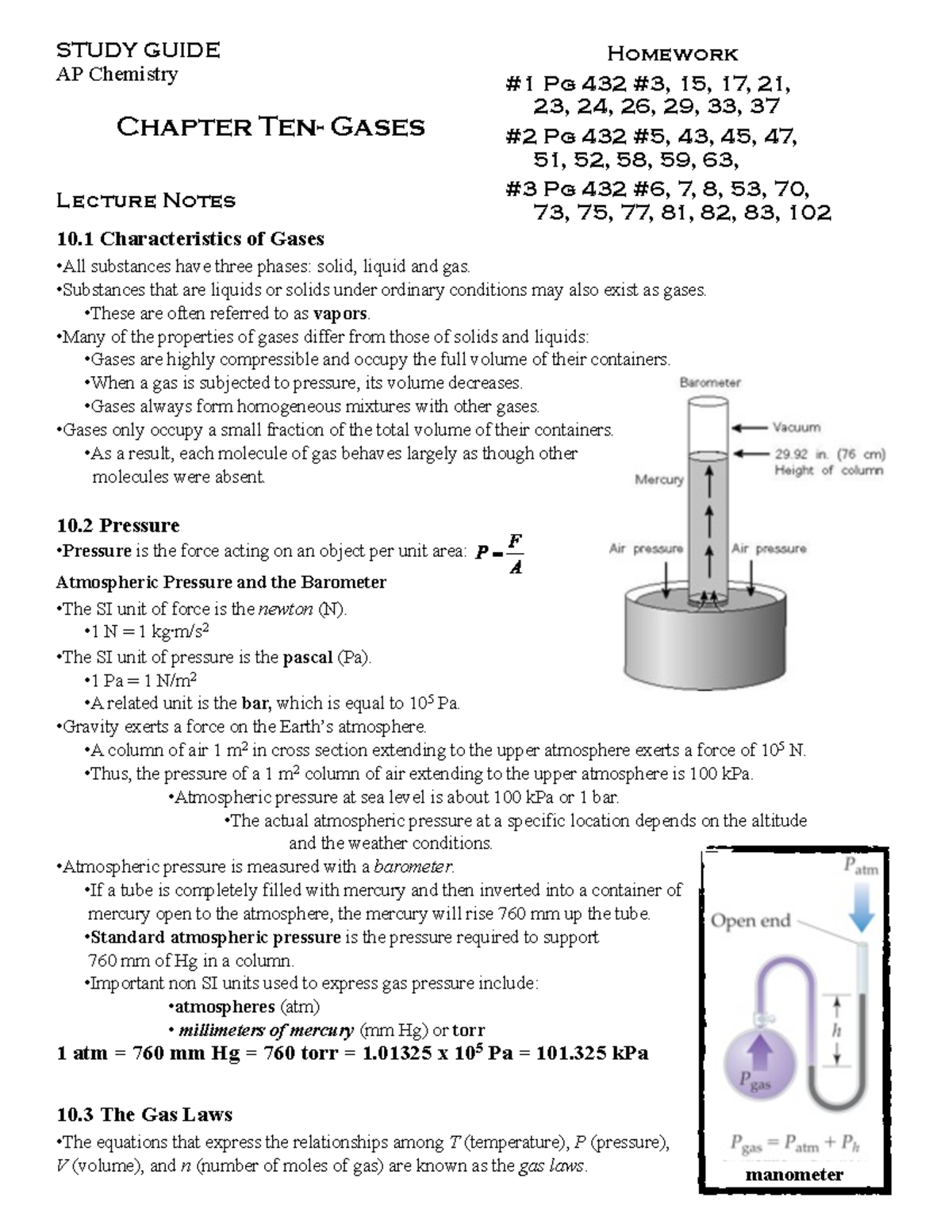 SG10gases AP - study - manometer STUDY GUIDE AP Chemistry Chapter Ten ...