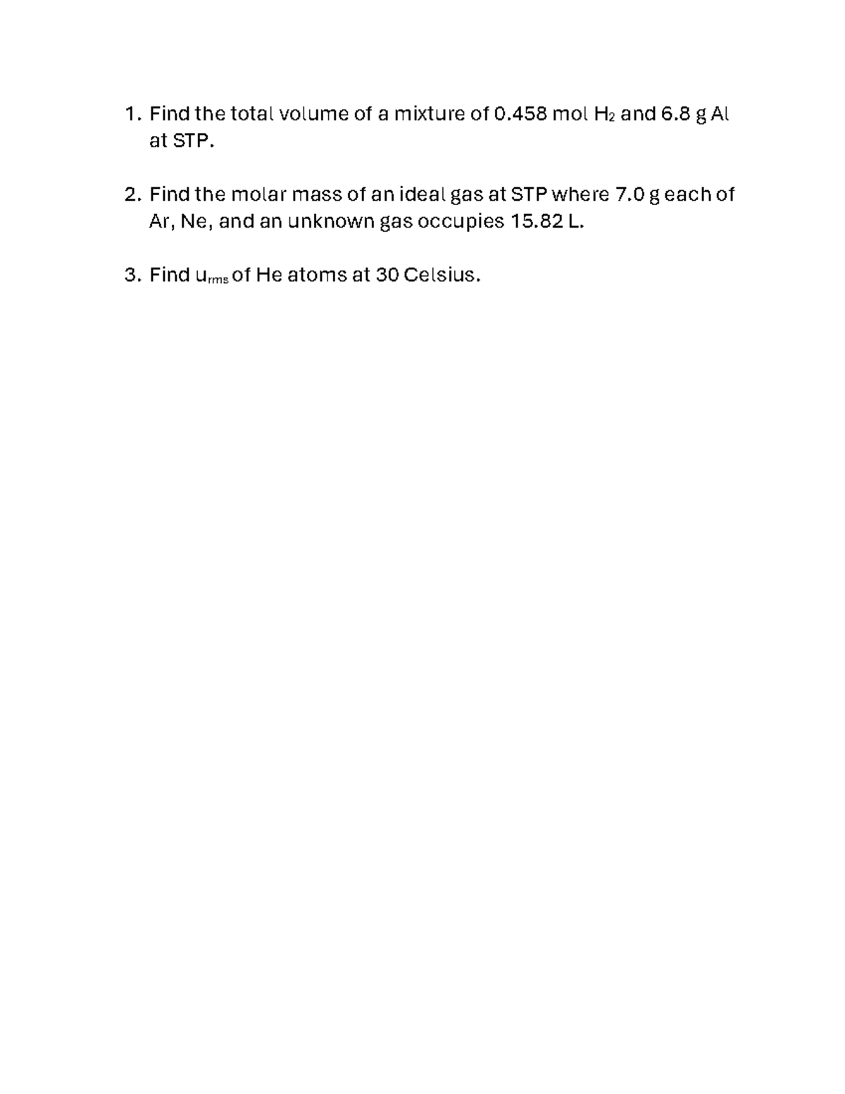 Recitation 112224-1 - Practice questions - CHEM 0960 - Find the total volume of a mixture of 0 ...