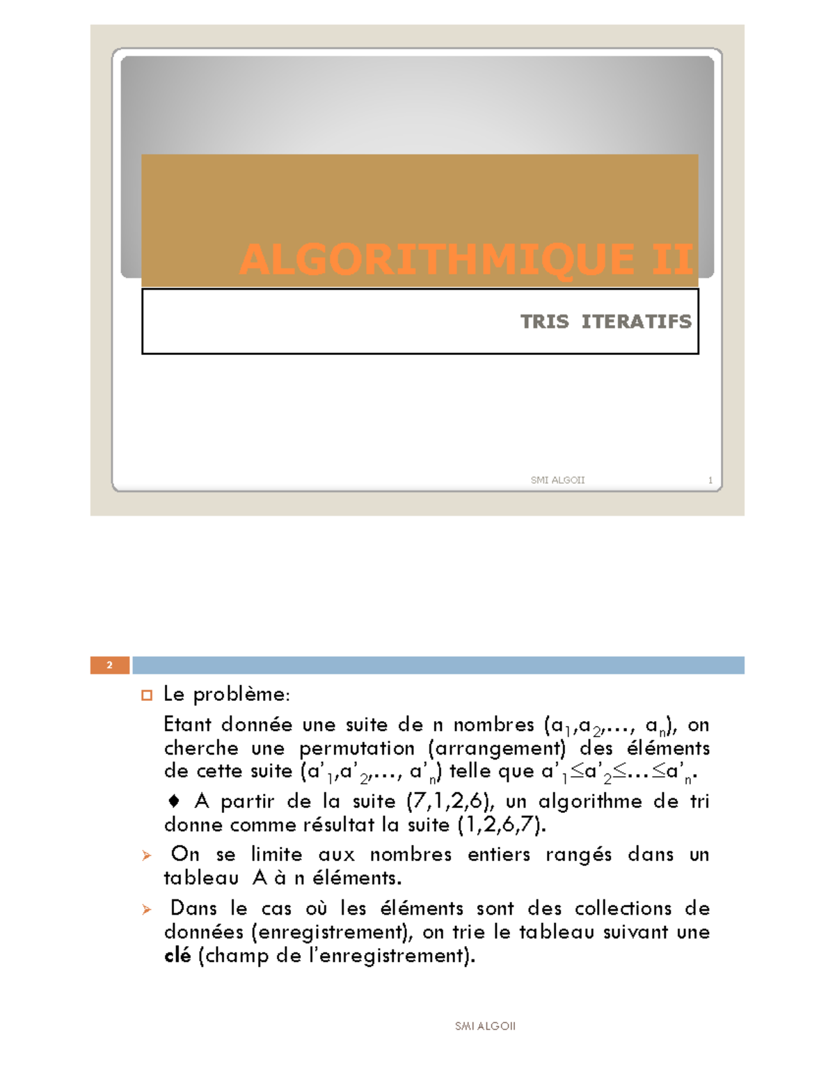 TRIS Iteratifs - ALGORITHMIQUE IIALGORITHMIQUE IIALGORITHMIQUE ...