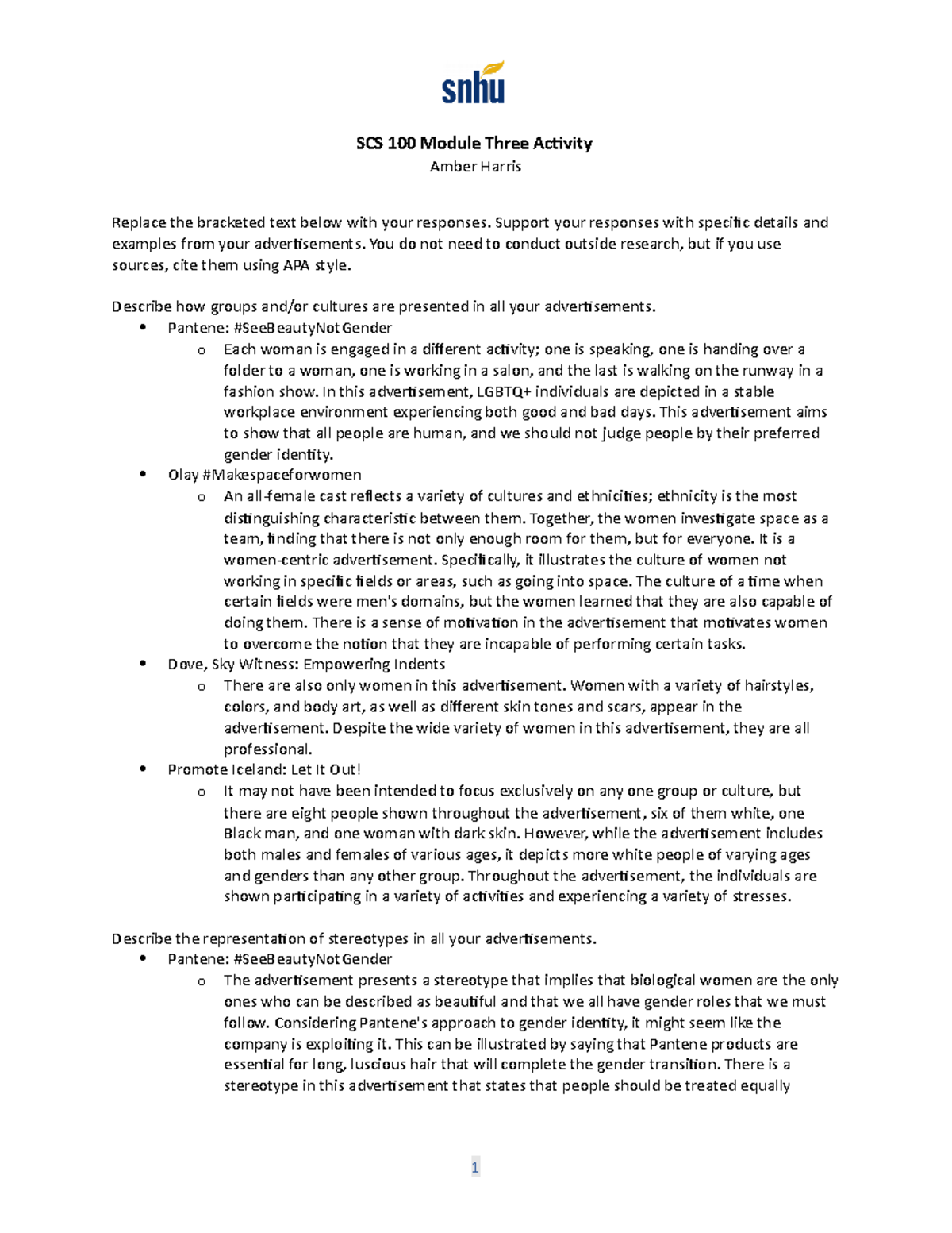 SCS 100 Module Three Activity - SCS 100 Module Three Activity Amber ...