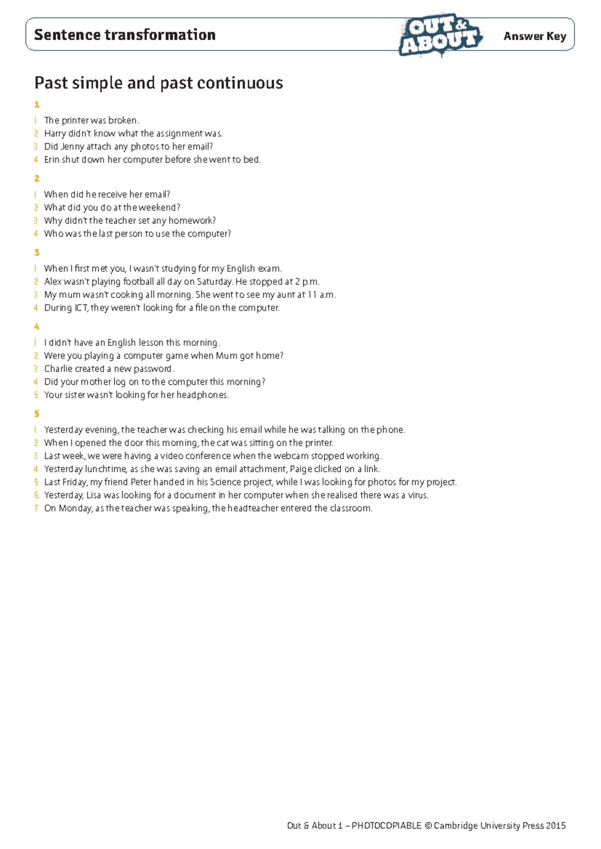 OA1 6b Sentence Transformation Answer Key - Past simple and past ...