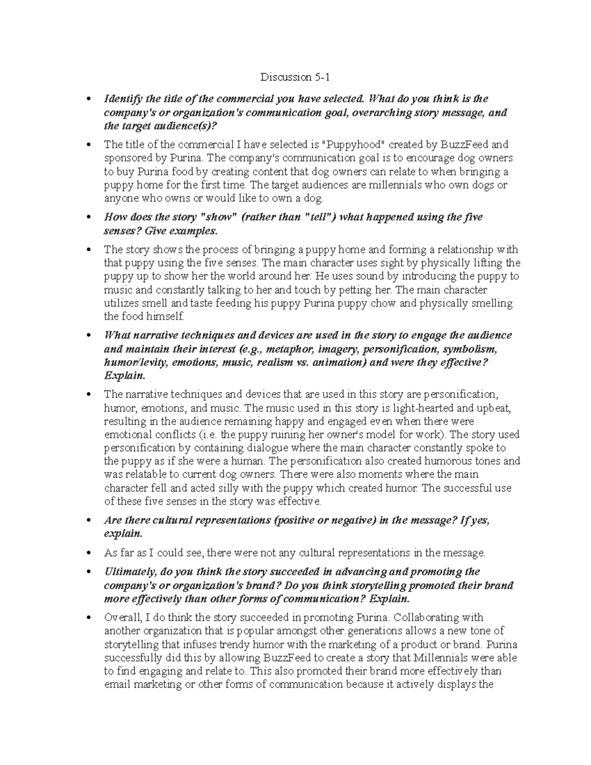 COM 326 Discussion 5 - Discussion 5- Identify the title of the ...