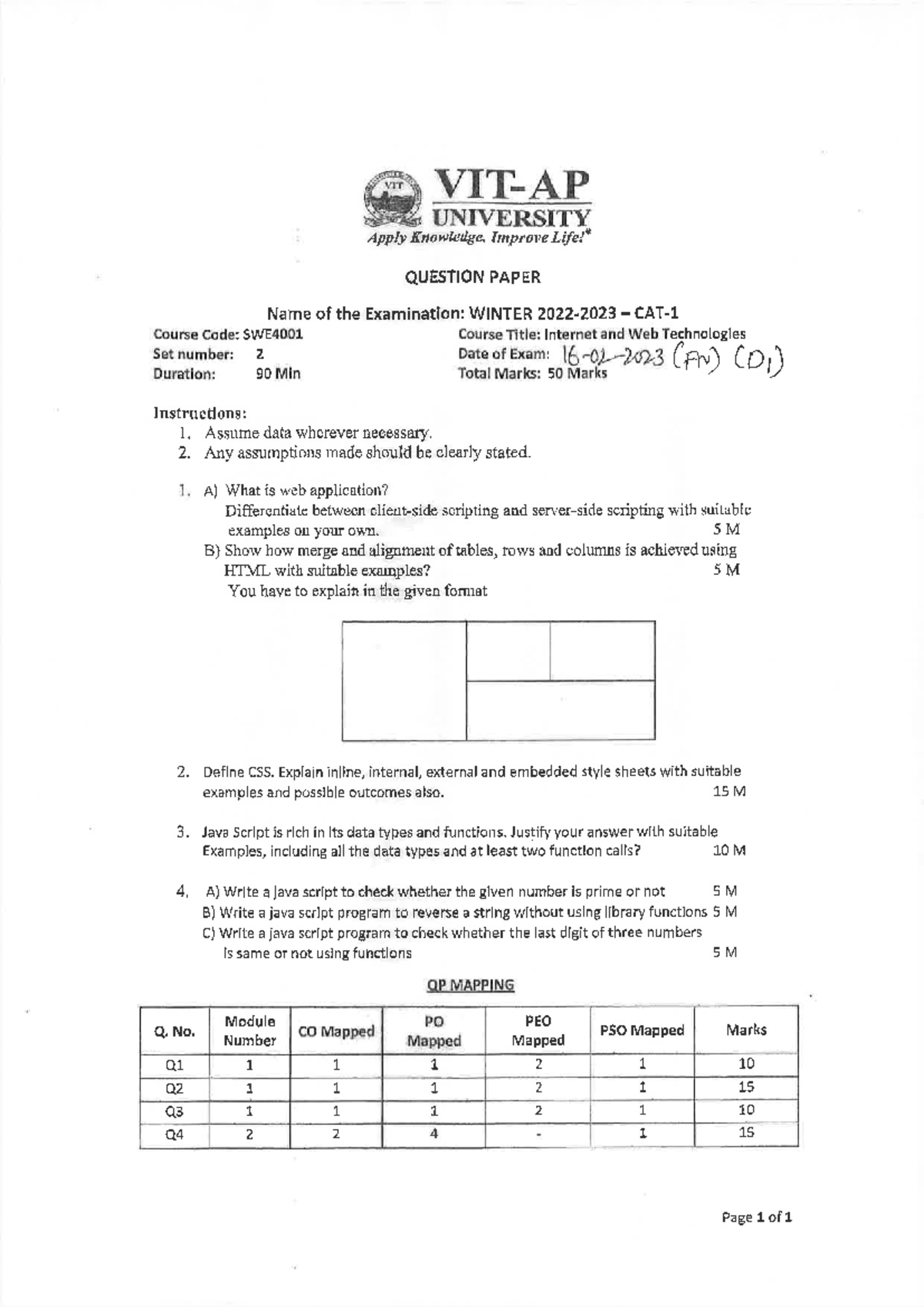 3 - these are question papers on iwt and front end - UNIVERSITY VIT TO ...