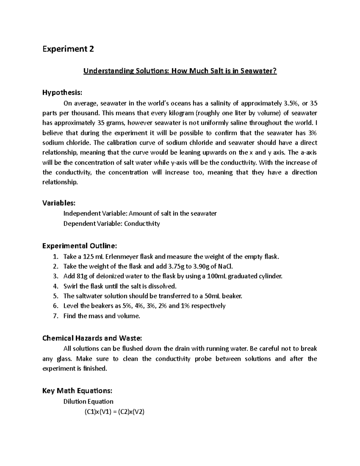 ACHM 115 - GENERAL CHEM I - Experiment 2 - Understanding Solutions: How ...