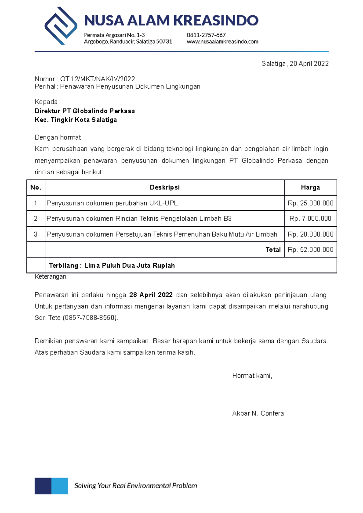 2004 Penawaran Penyusunan Dokumen Pertek PT Globalindo Perkasa ...