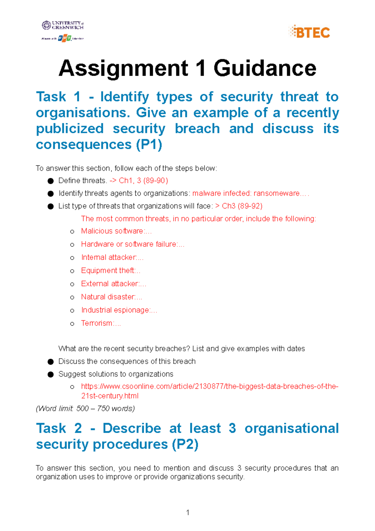 ASM 1 Thay Hung huong dan - Assignment 1 Guidance Task 1 - Identify types of security threat to ...