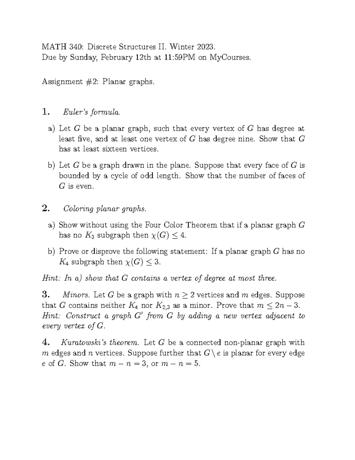 MATH340HW2W13 - 2nd assignment - MATH 340: Discrete Structures II ...