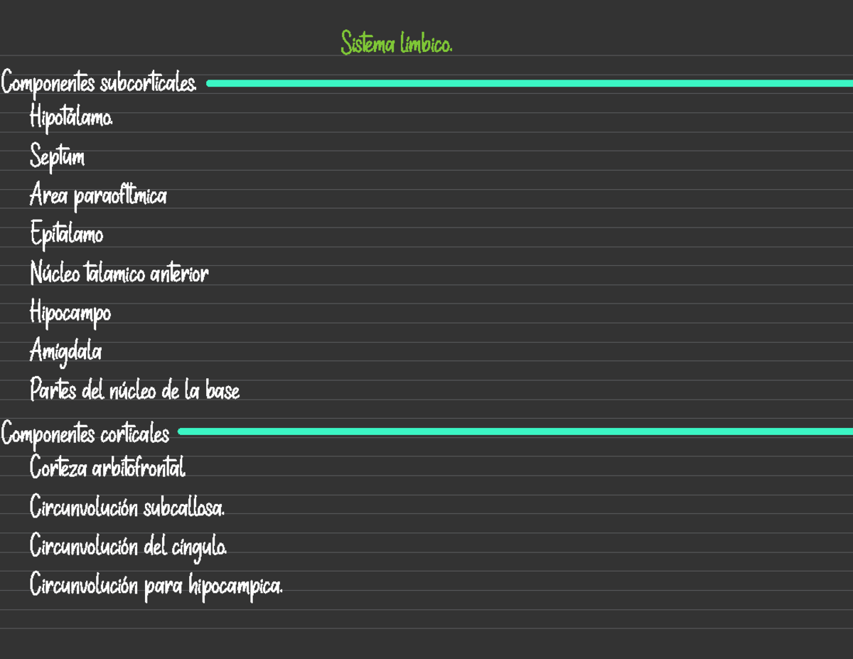 Sistema limbico - Componentes subcorticales. Componentes corticales ...