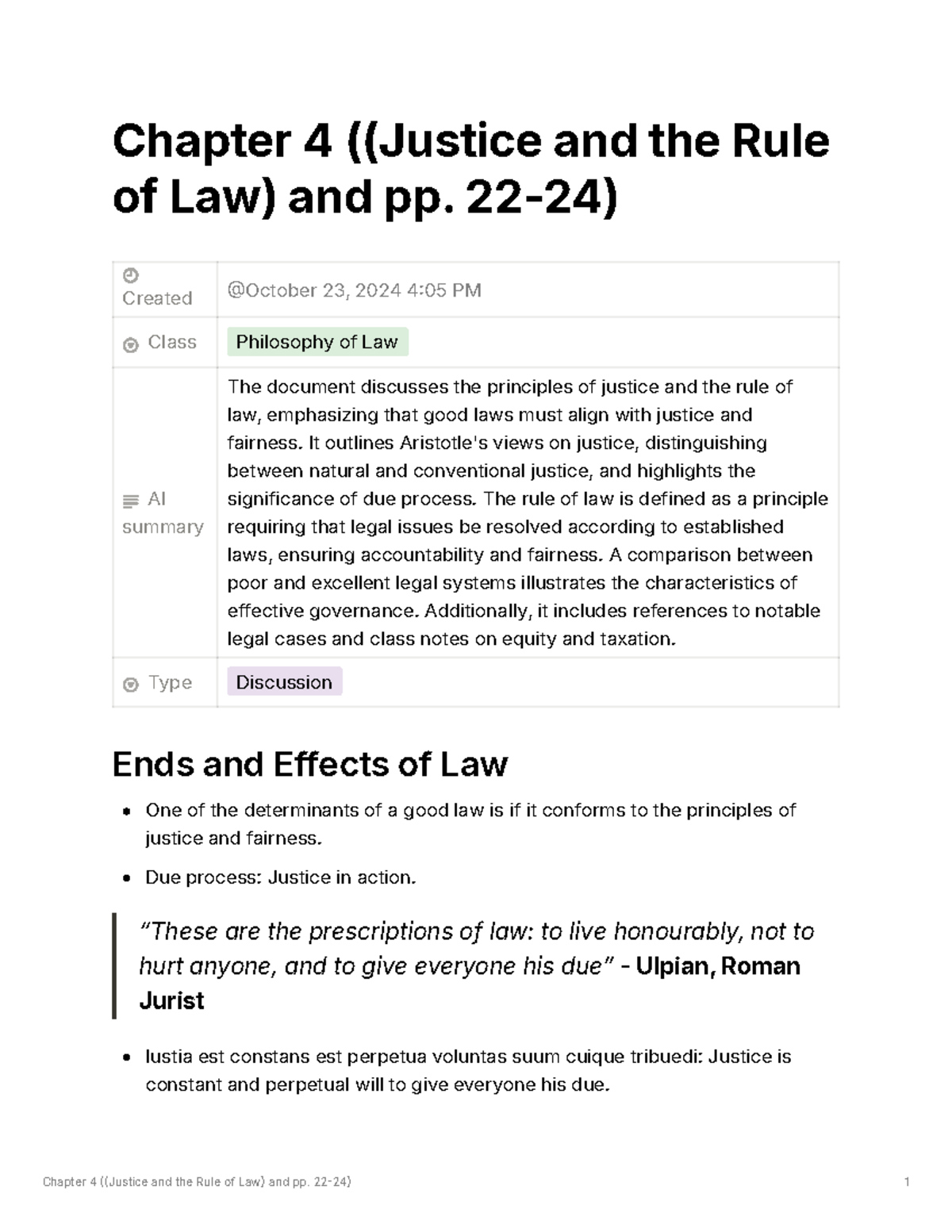 Chapter 4 ((Justice and the Rule of Law) and pp - 22-24) Created Class ...