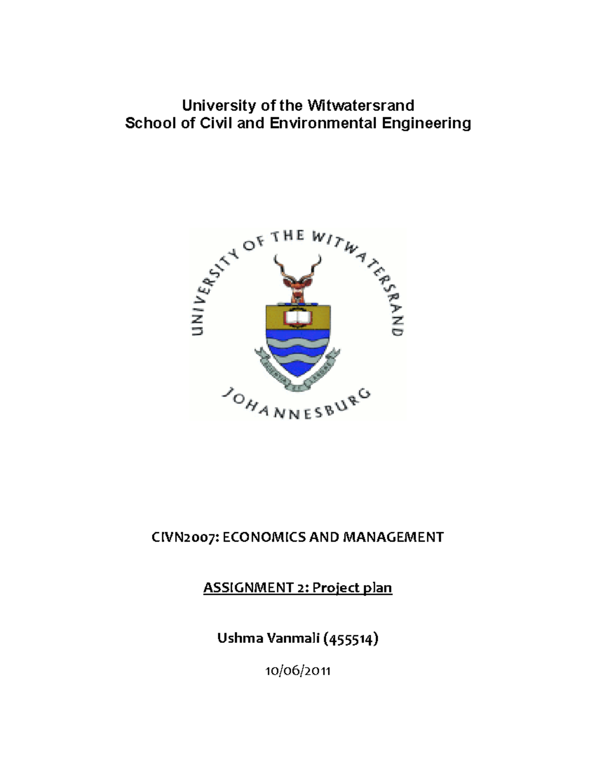 Assignment 2 final write up (455514) - University of the Witwatersrand ...