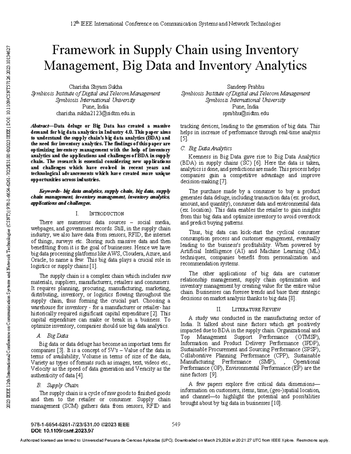 Framework in Supply Chain using Inventory Management Big Data and ...