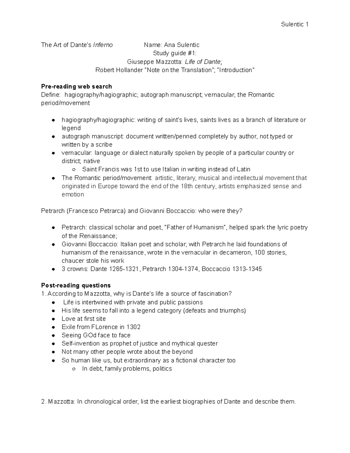 Inferno Study Guide 1 - The Art of Dante’s Inferno Name: Ana Sulentic ...