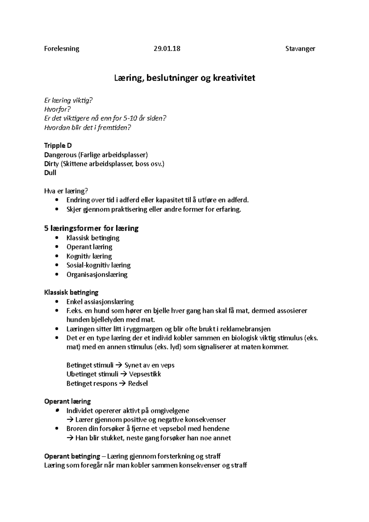 Læringsteorier - Viktige teorier som må pugges til eksamen - Forelesning 29.01 Stavanger Læring ...