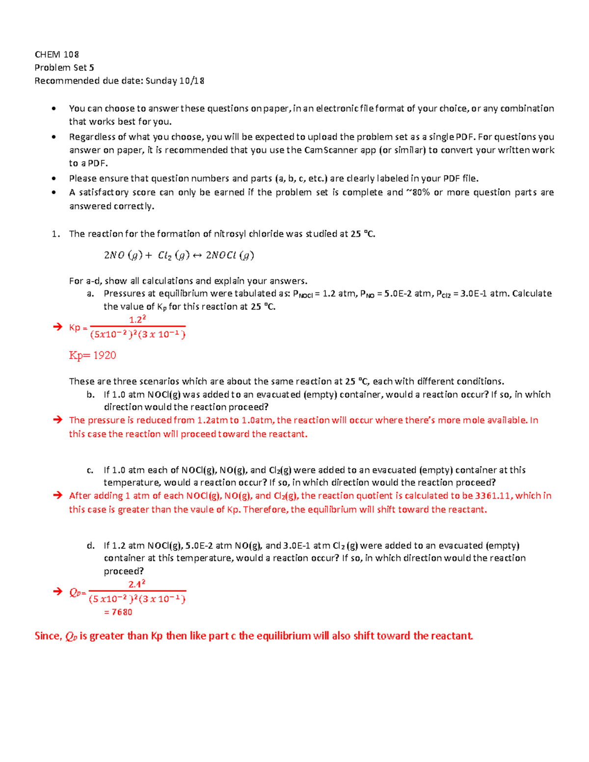 Module 5 problem set finished - CHEM 108 Problem Set 5 Recommended due ...