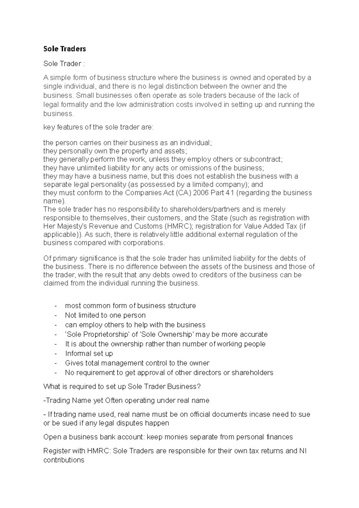 Sole Traders - Sole Traders Sole Trader : A simple form of business ...