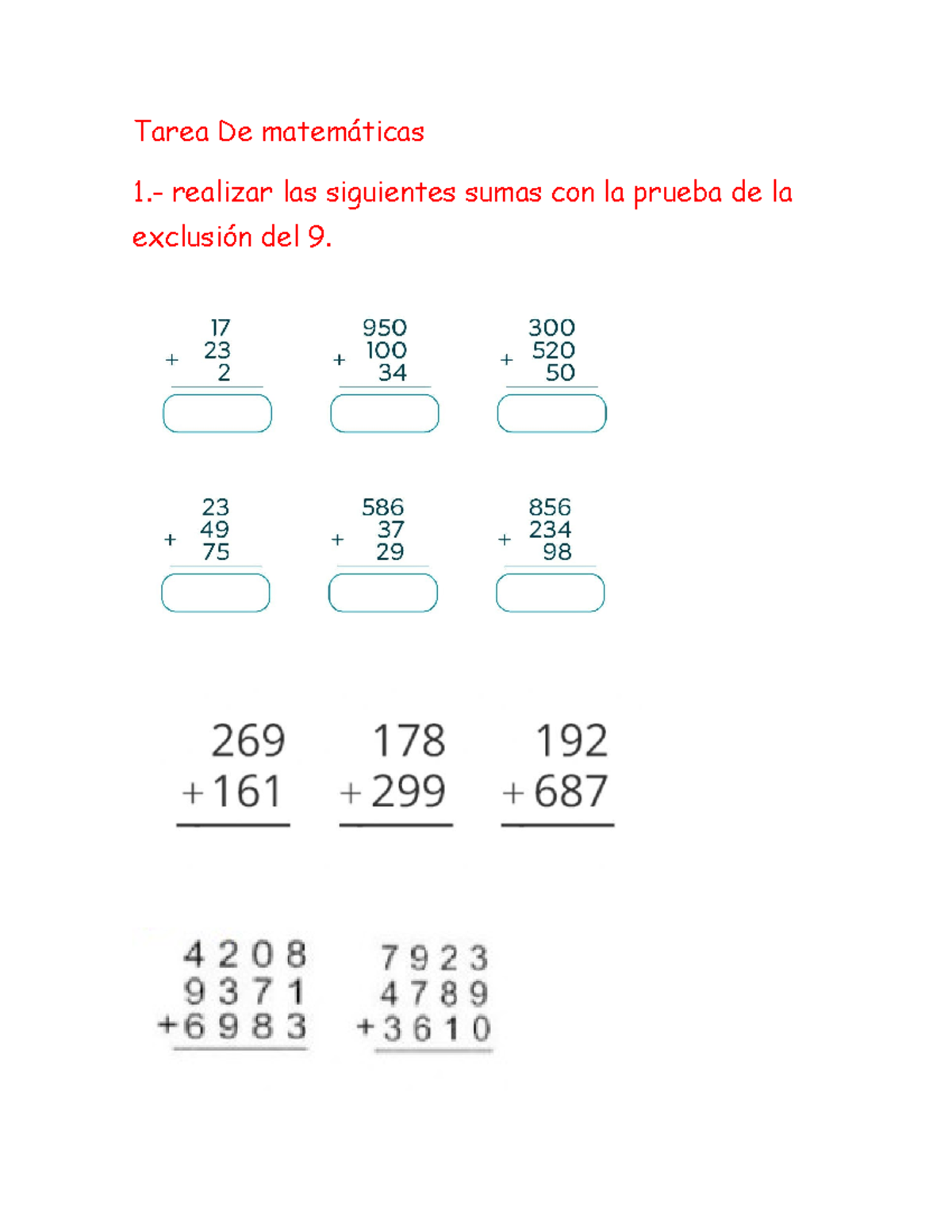 Tarea De la suma - Matemática - Tarea De matemáticas 1.- realizar las ...