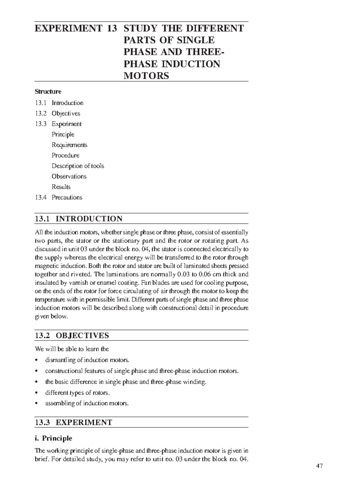 Experiment 13 - Good - EXPERIMENT 13 STUDY THE DIFFERENT PARTS OF SINGLE PHASE AND THREE- PHASE ...