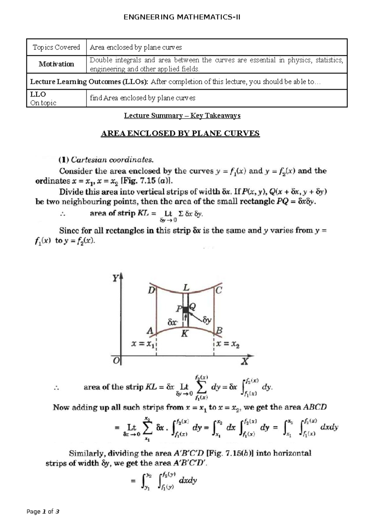 Area Enclosed By Plane Curves Engneering Mathematics Ii Topics Covered Area Enclosed By Plane