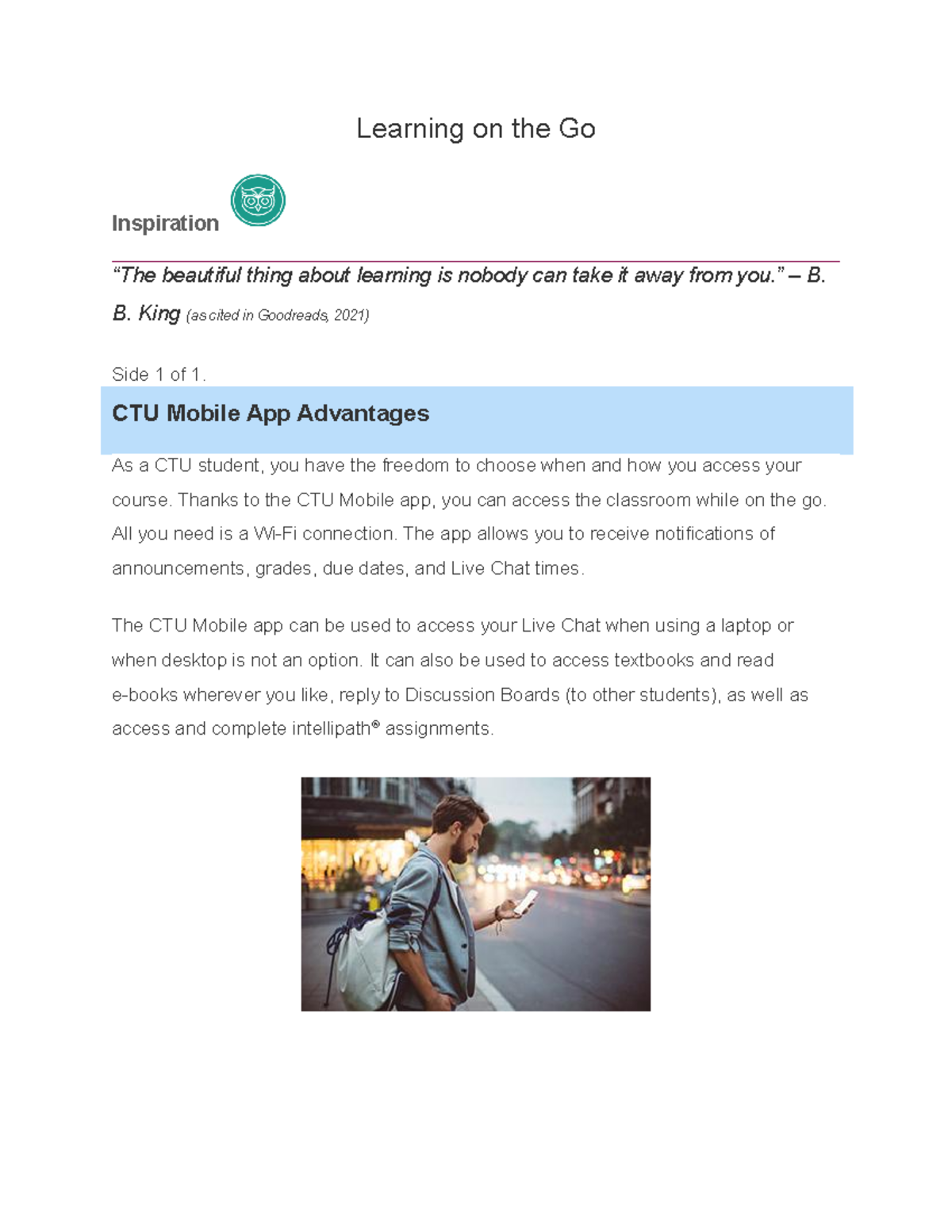 Unit 4 learning on the go - Learning on the Go Inspiration “The ...