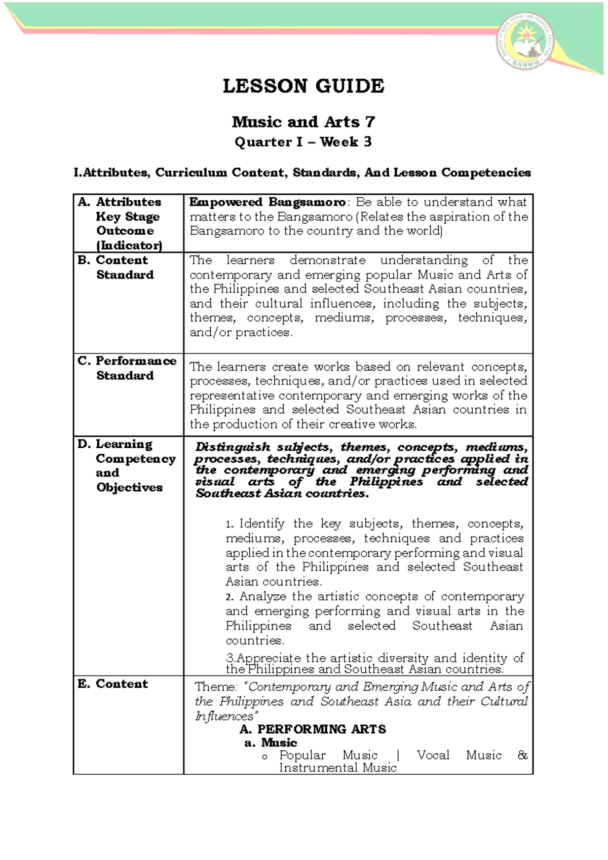 LG G7 maa Q1 W3 - Very useful - LESSON GUIDE Music and Arts 7 Quarter I ...