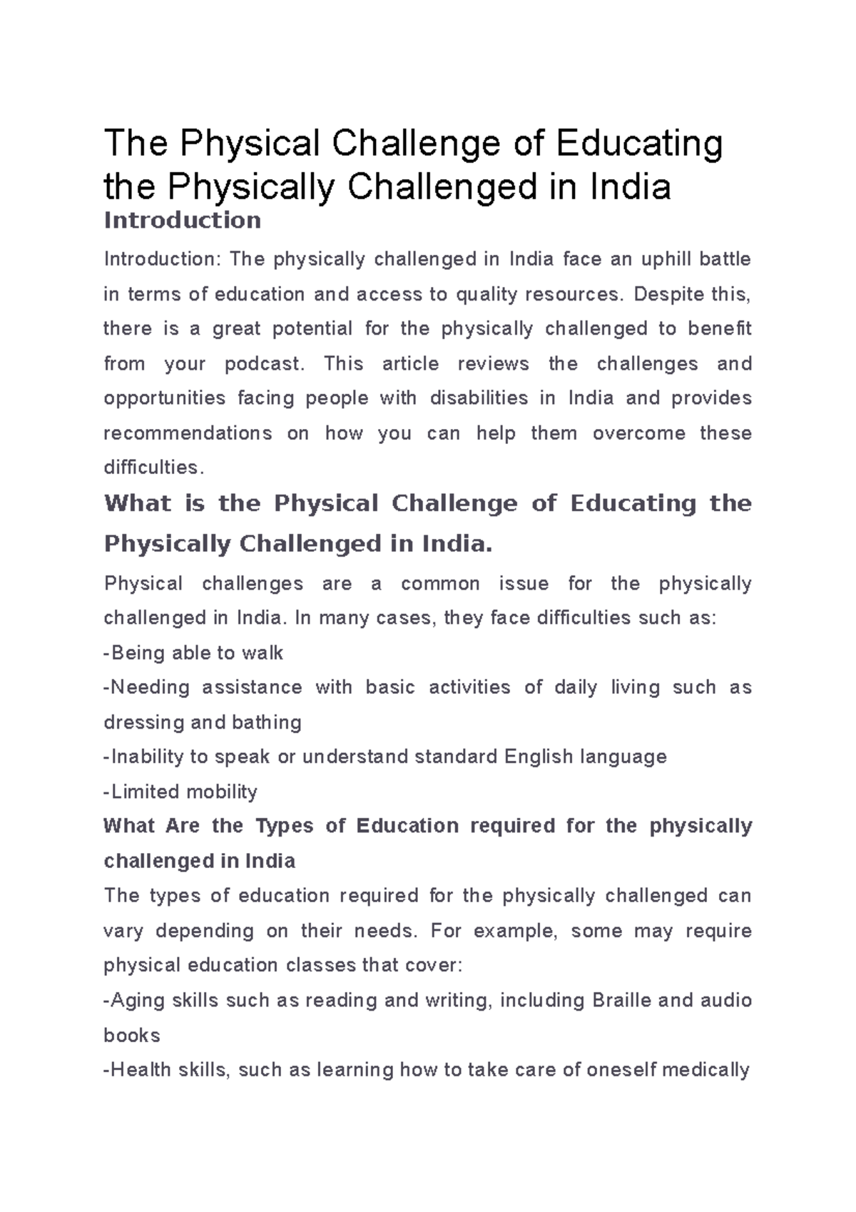 The Physical Challenge of Educating the Physically Challenged in India ...