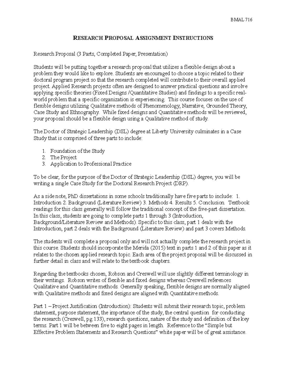 BMAL716 Research Proposal Instructions - BMAL 716 RESEARCH PROPOSAL ...