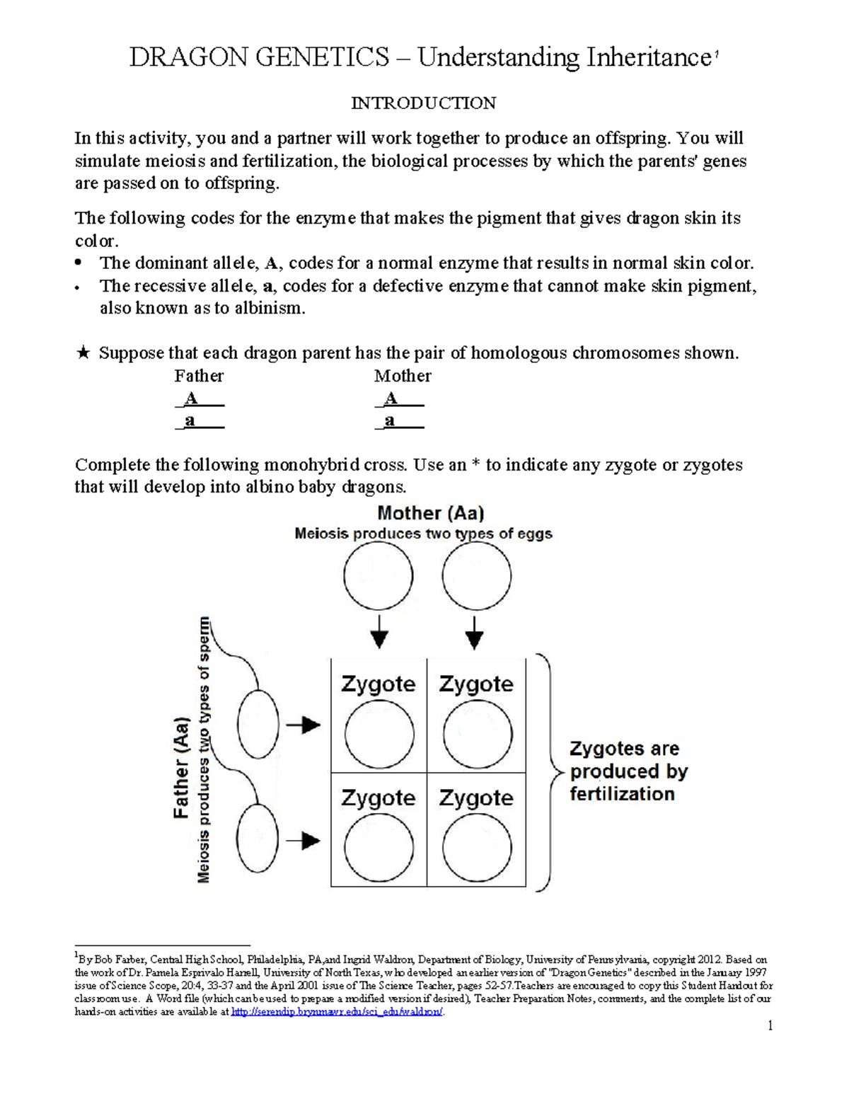 Dragon Genetics Activity - DRAGON GENETICS – Understanding Inheritance ...