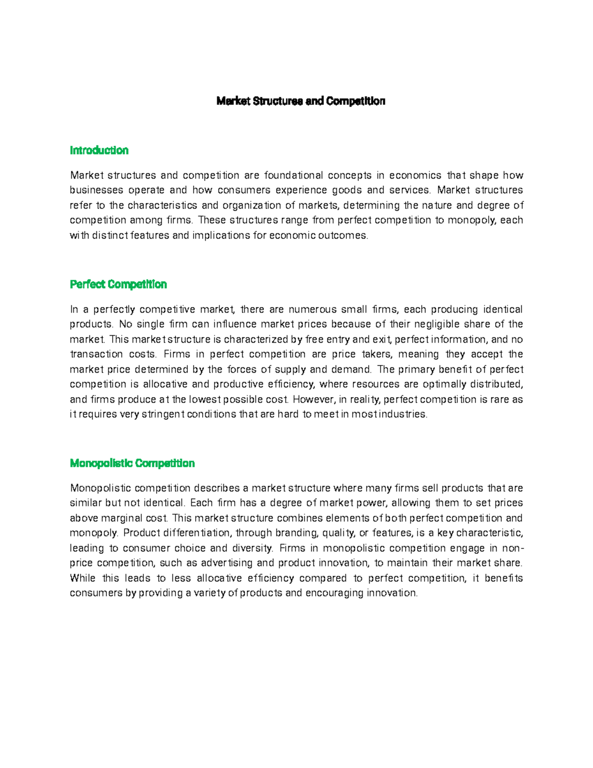 Market Structures and Competition - Market Structures and Competition ...