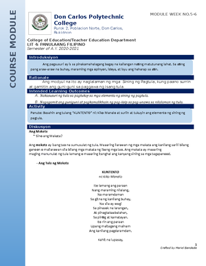 Lit. 4 Module 12-14 - Lecture notes 12-14 - College of Education ...