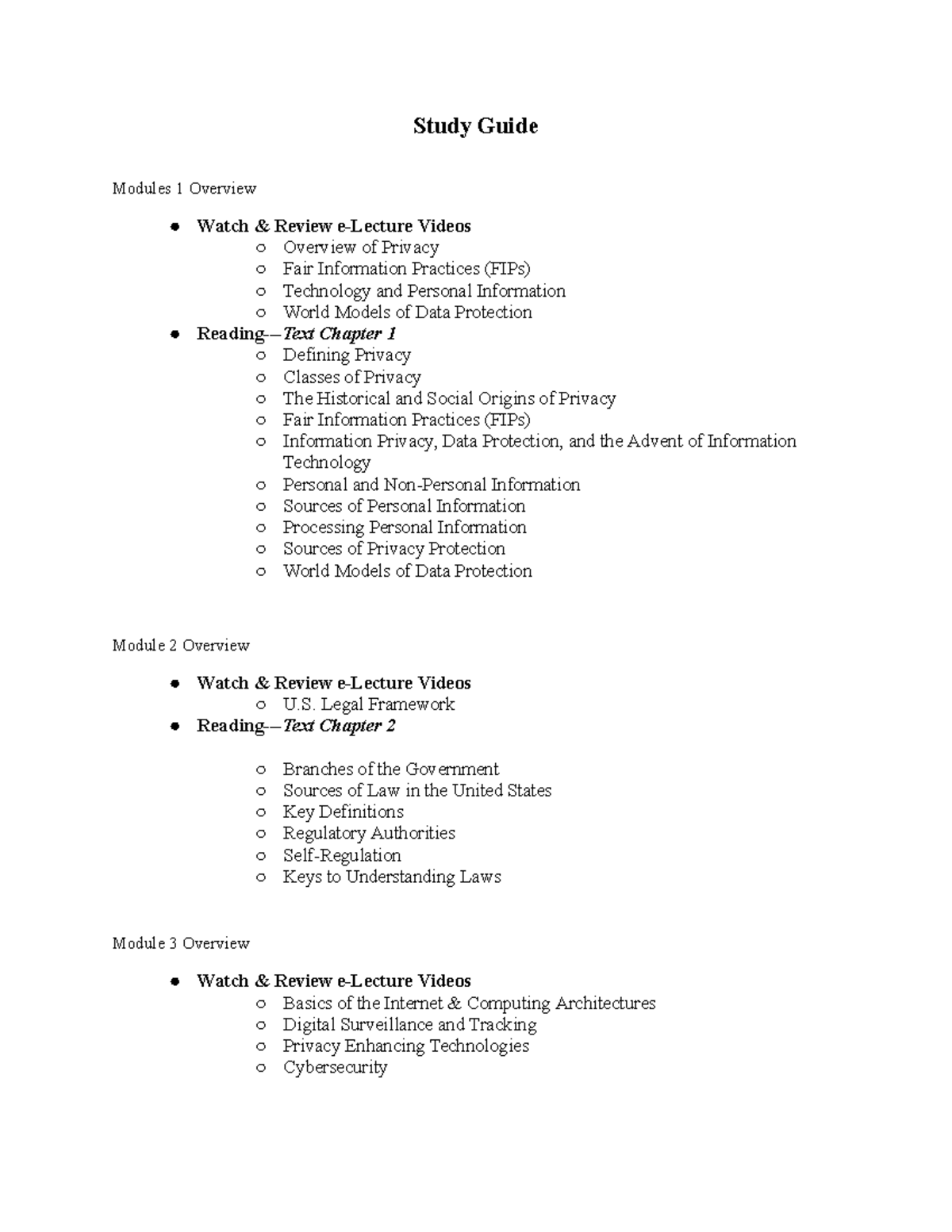 Chapters 1-7 Study Guide - Study Guide Modules 1 Overview Watch ...