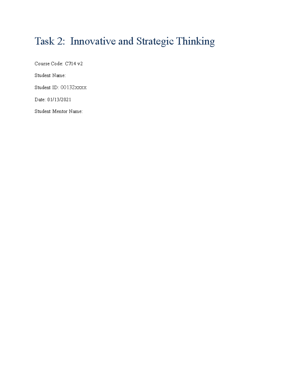 C714 v2 Task 2-SWOT Analysis - Task 2: Innovative and Strategic ...