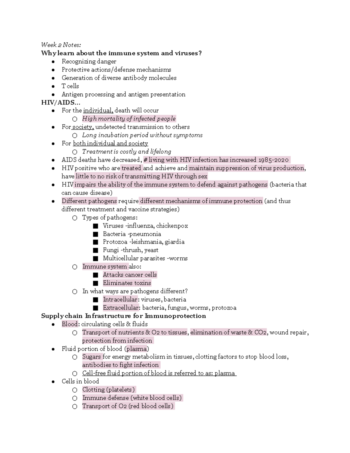 Week 2 Notes - Bio Sci 45/Public Health 80: AIDS Fundamentals ...